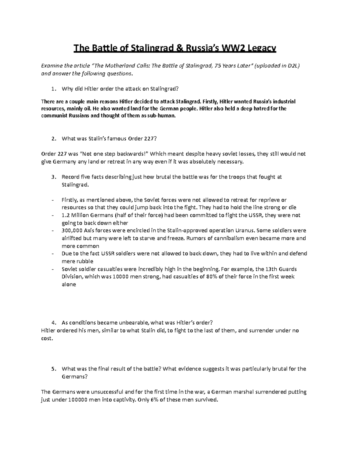 3O Stalingrad Q sheet - Copy - The Battle of Stalingrad & Russia’s WW2 ...