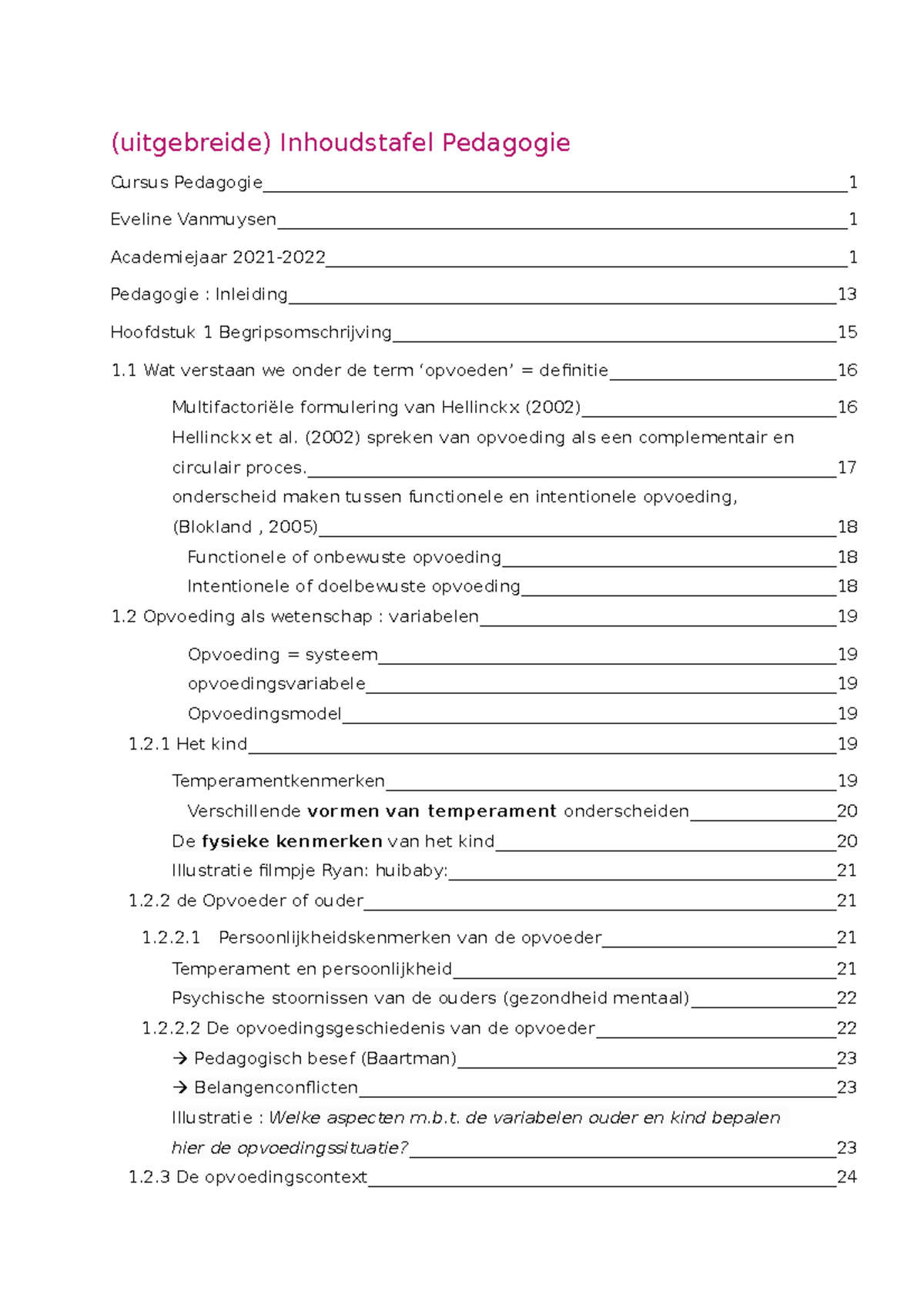 Pedagogie-inhoudstafel van de lessen+ blokwijzer semester 2 ...