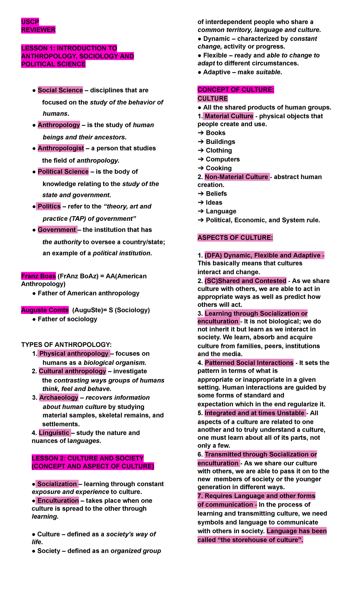 USCP Reviewer - USCP REVIEWER LESSON 1: INTRODUCTION TO ANTHROPOLOGY ...