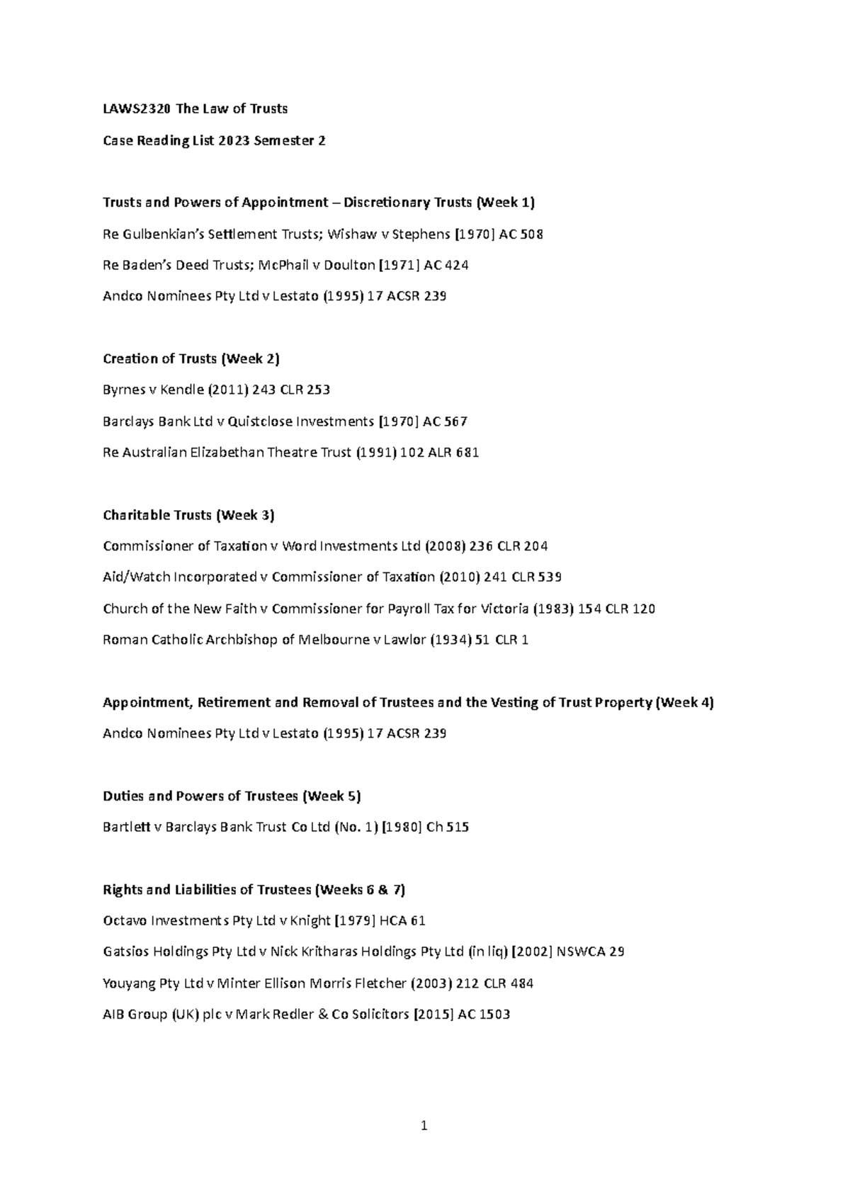 Trusts Case Reading List 2023 - 1) [1980] Ch 515 Rights and Liabili@es ...