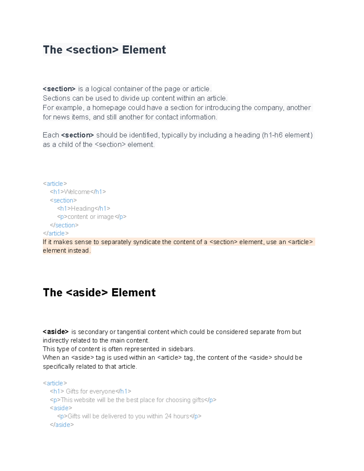 HTML5 Elements ( section & aside ) - WEB4550 - Studocu