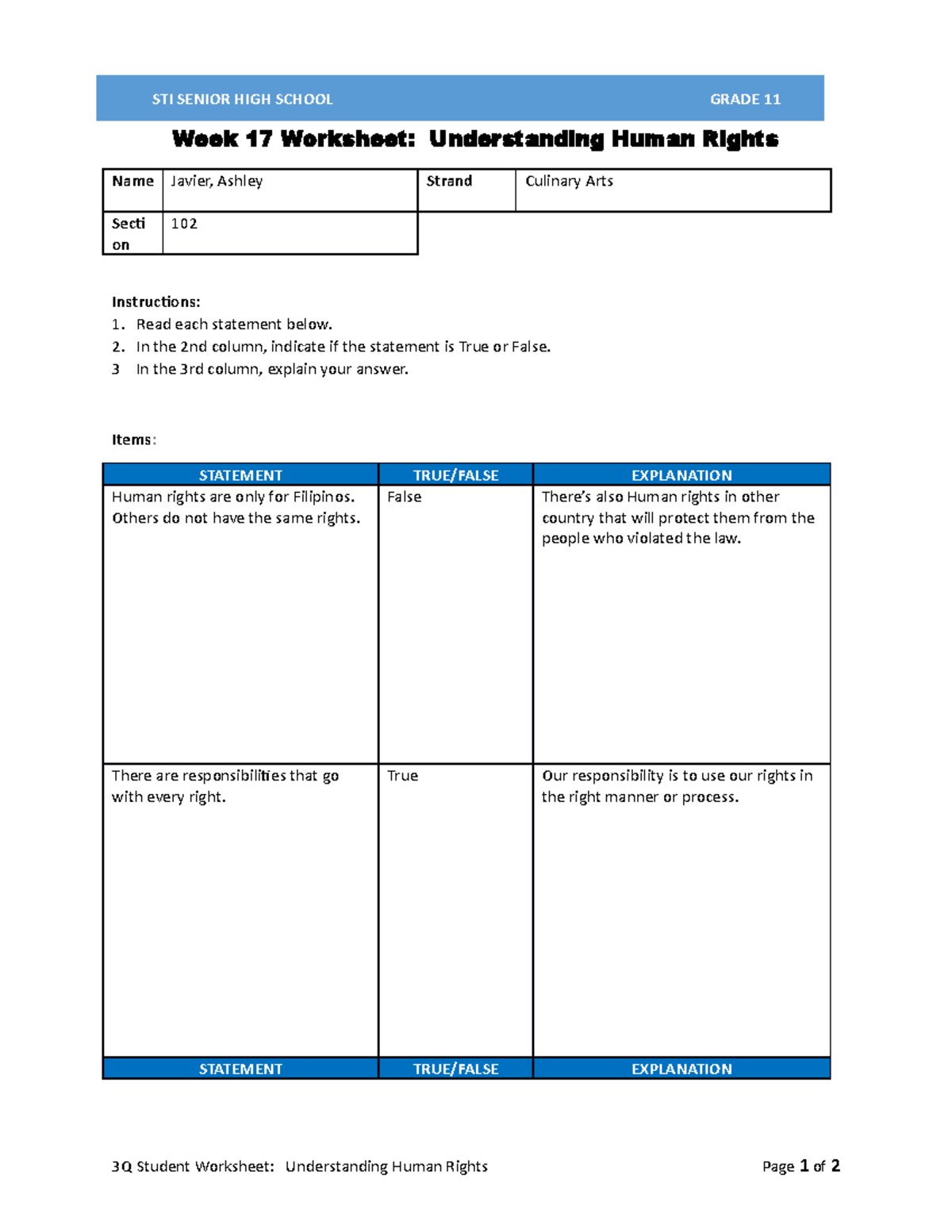 G113QW17 Worksheet(3) - Week 17 Worksheet: Understanding Human Rights ...