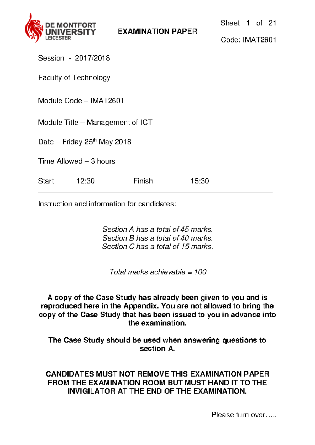 IMAT2601 Exam 2018 - Warning: TT: undefined function: 32 Sheet 1 of 21 EXAMINATION PAPER Code ...