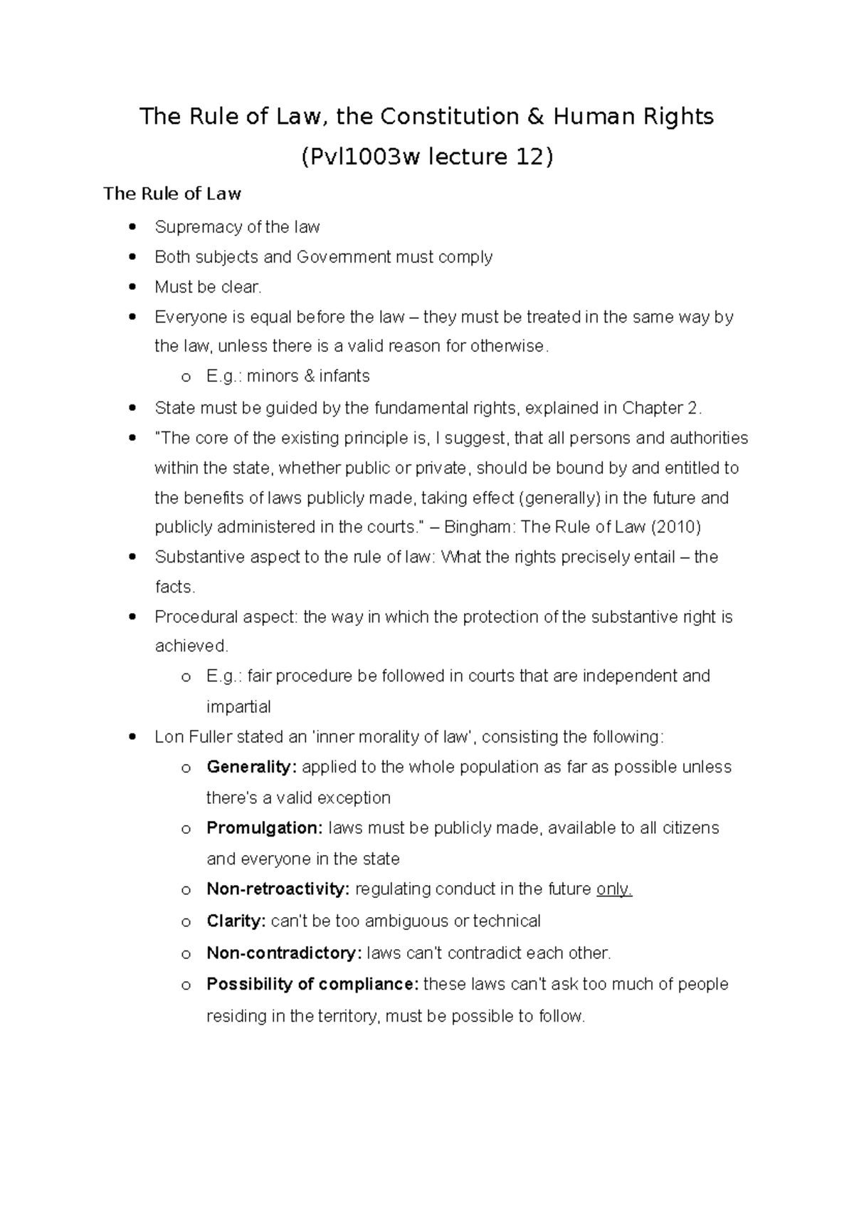 Lecture 12 summary PVL1003F - The Rule of Law, the Constitution & Human ...