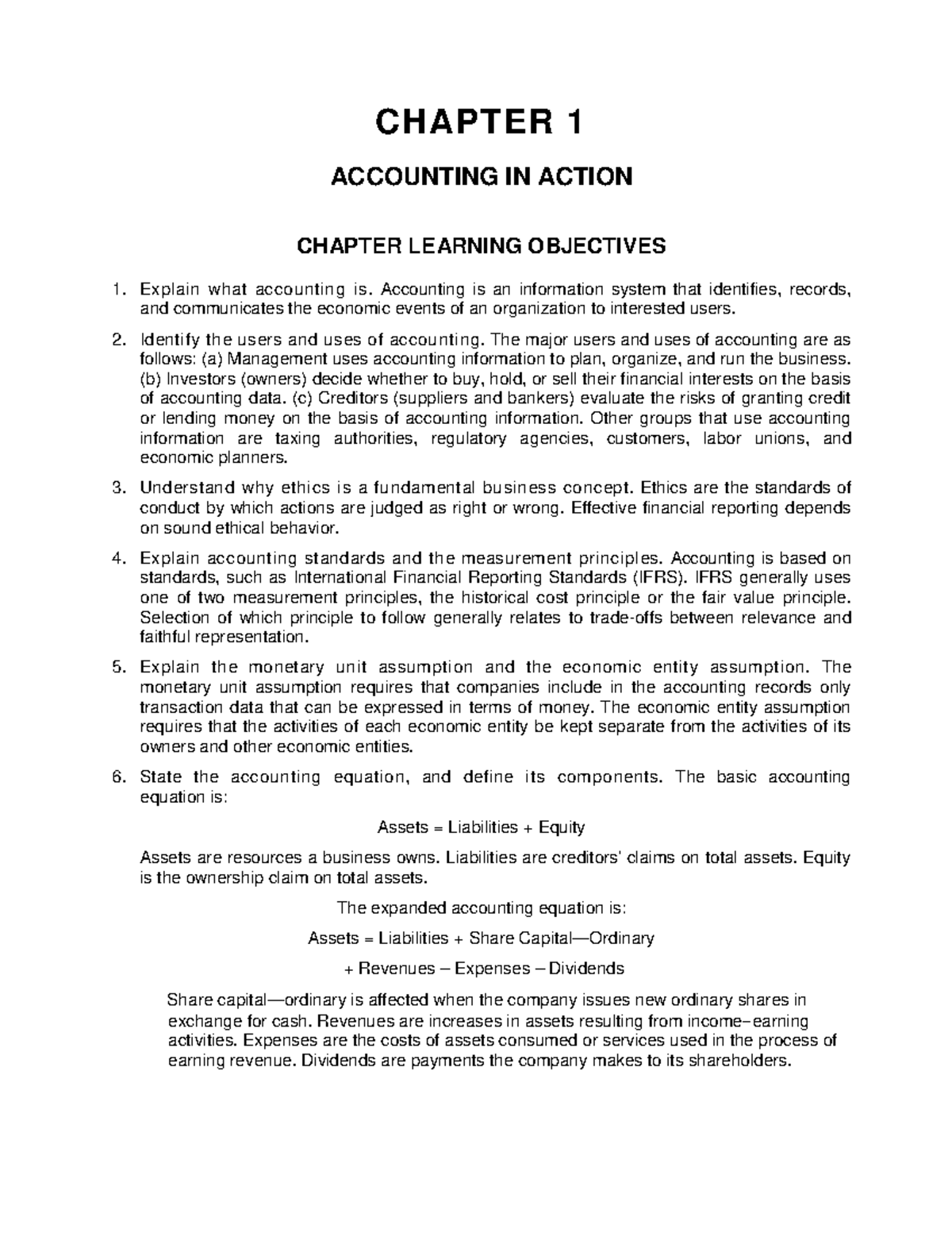 Test Bank for Financial Accounting - CHAPTER 1 ACCOUNTING IN ACTION ...