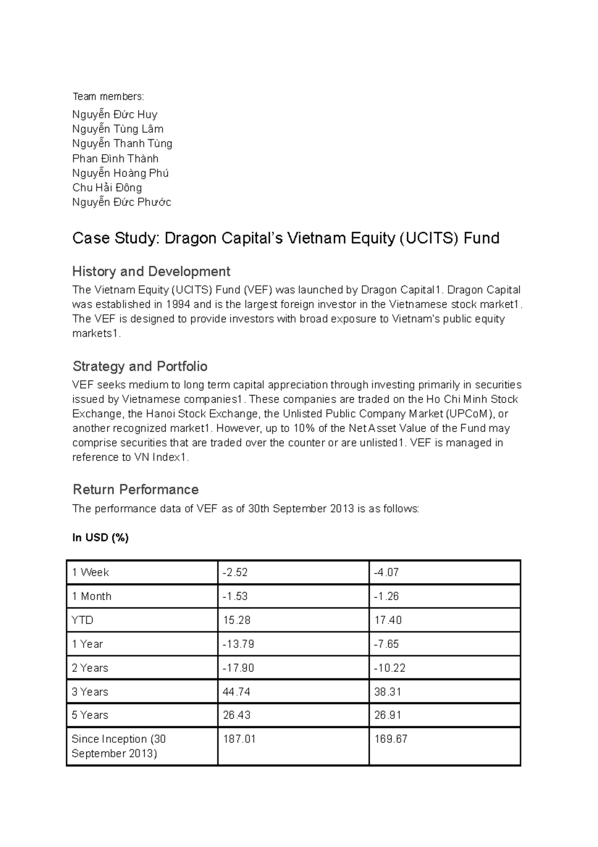 Case Study Dragon Capital’s Vietnam Equity ( Ucits) Fund - Team members ...