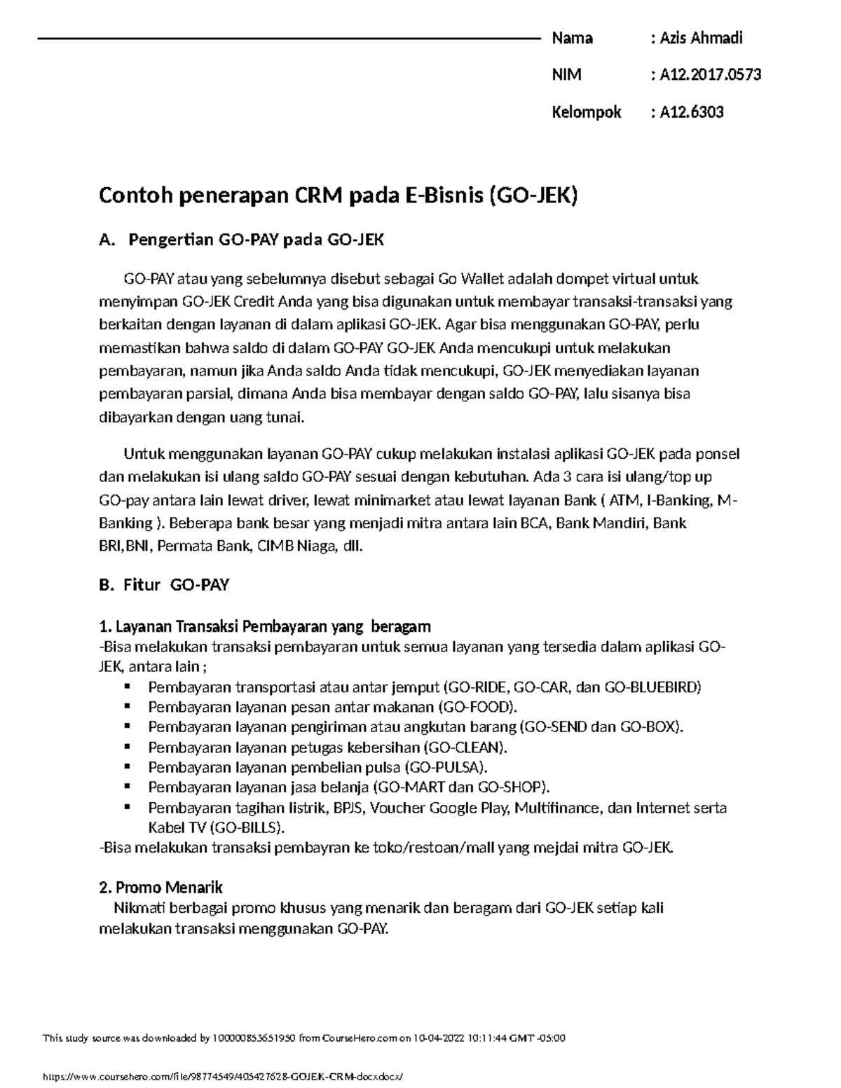 405427628 Gojek CRM docx - Contoh penerapan CRM pada E-Bisnis (GO-JEK ...
