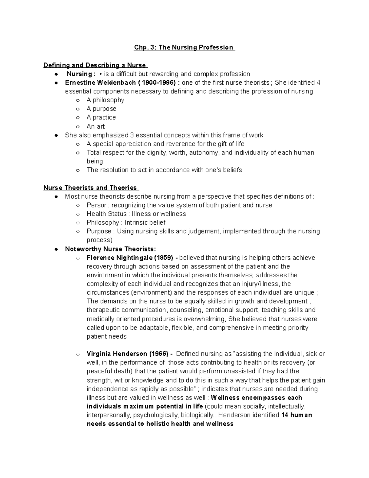 Chp 3 - The Nursing Profession Notes - Chp. 3: The Nursing Profession ...