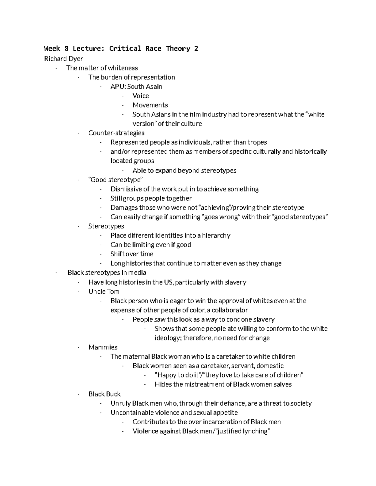 J 314 Critical Race Theory 2 Lecture (Week 8) - Week 8 Lecture: Critical Race Theory 2 Richard ...