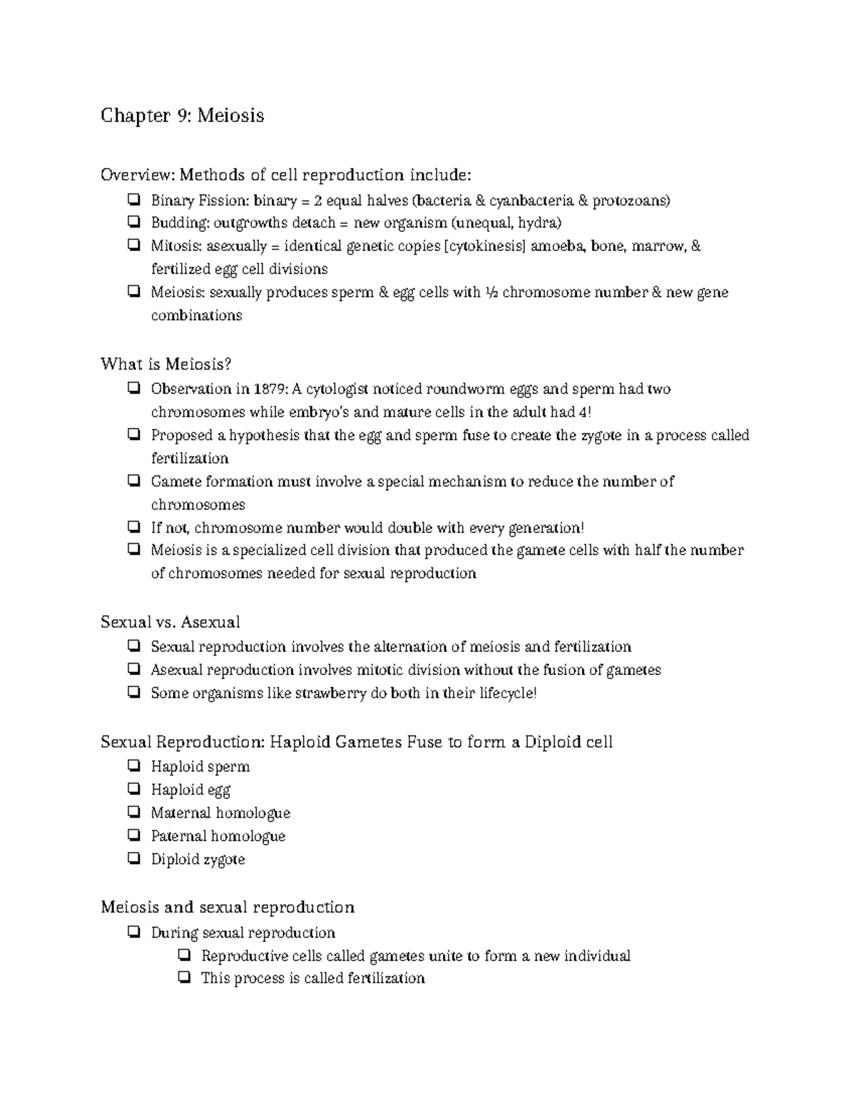 Principles of Biology lecture 6 (Meiosis) - Chapter 9: Meiosis Overview ...