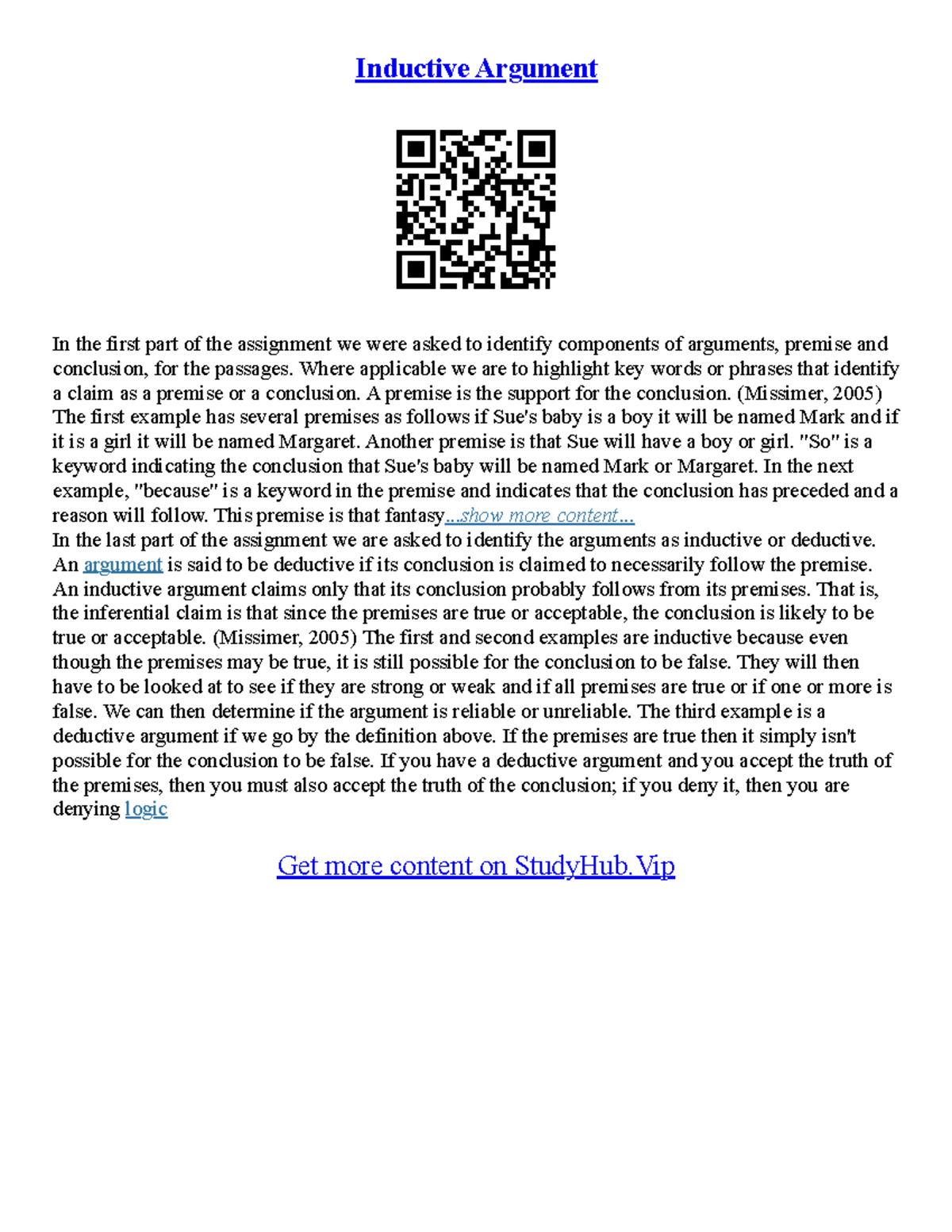 Arguments For Essay Topics - Inductive Argument In the first part of ...