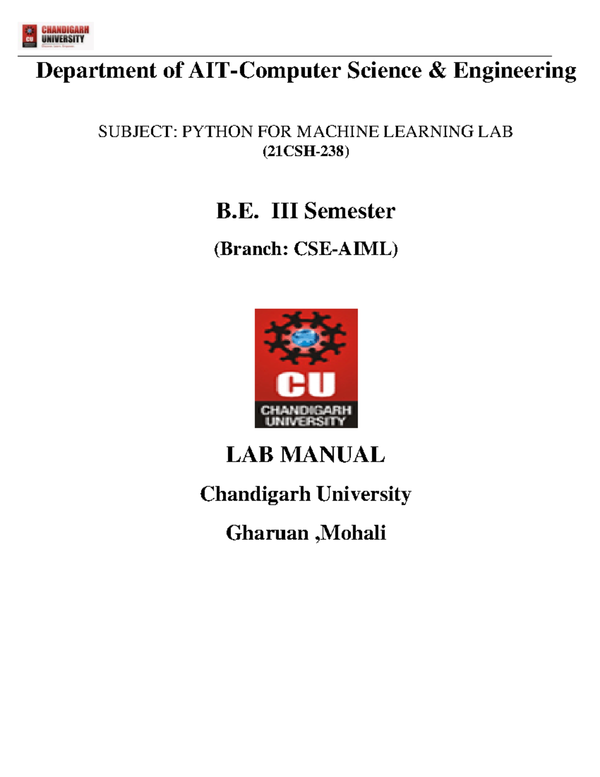 Python Manual final - Department of AIT-Computer Science & Engineering SUBJECT: PYTHON FOR - Studocu