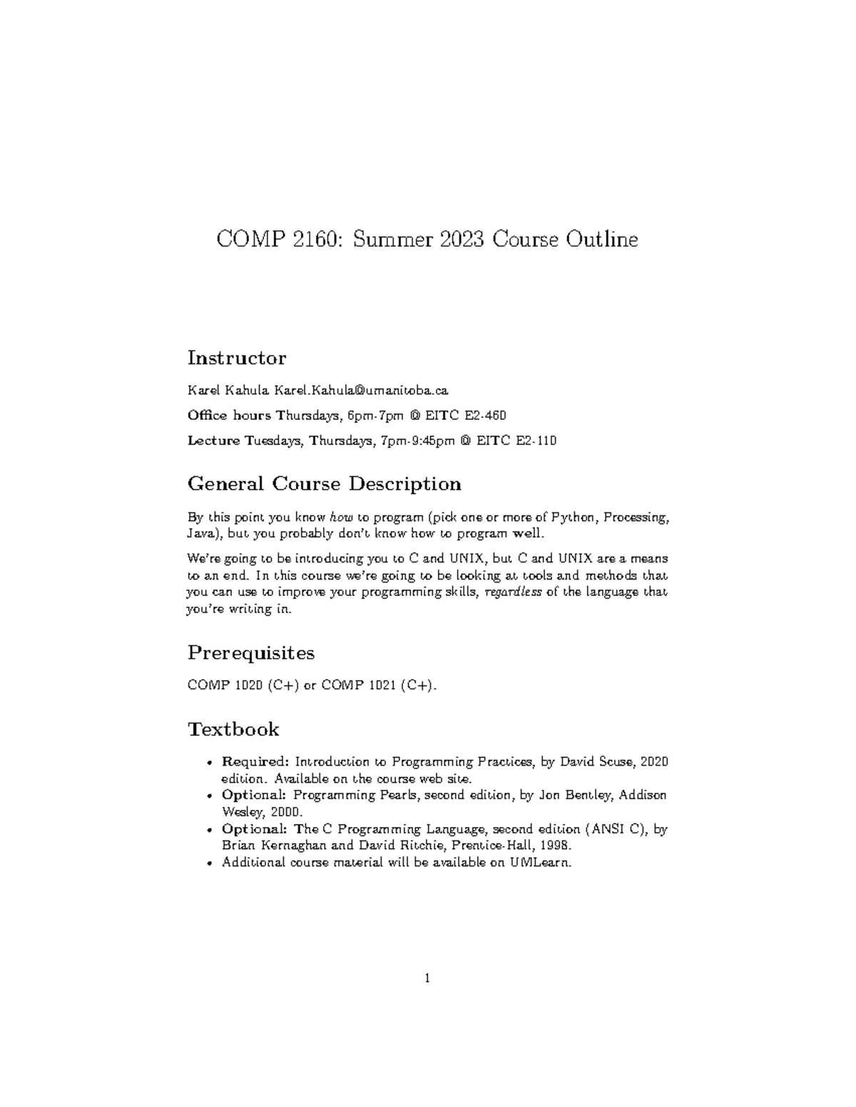 Roass 4 - Course Content - COMP 2160: Summer 2023 Course Outline ...