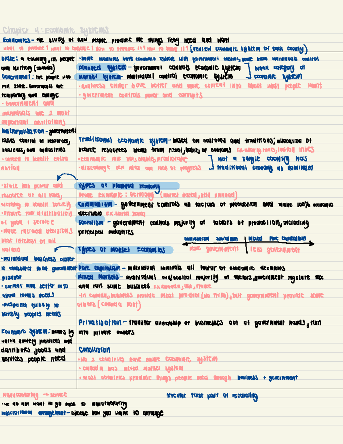 MGTA05 H3 Notes 6 - Chapter 4 : Economic systems Economics - the study ...