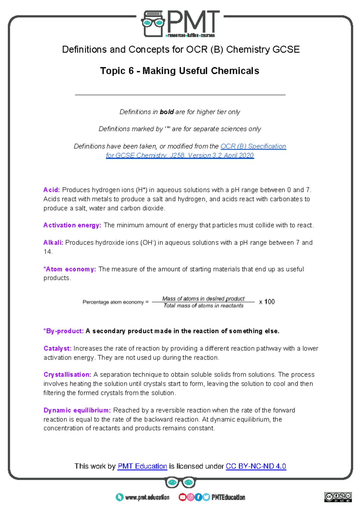 Definitions - Topic 6 Making Useful Chemicals - OCR (B) Chemistry GCSE ...
