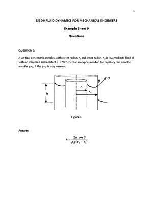 Fluid Mechanics Questions sheet 1 - FLUID MECHANICS FOR MECHANICAL ...