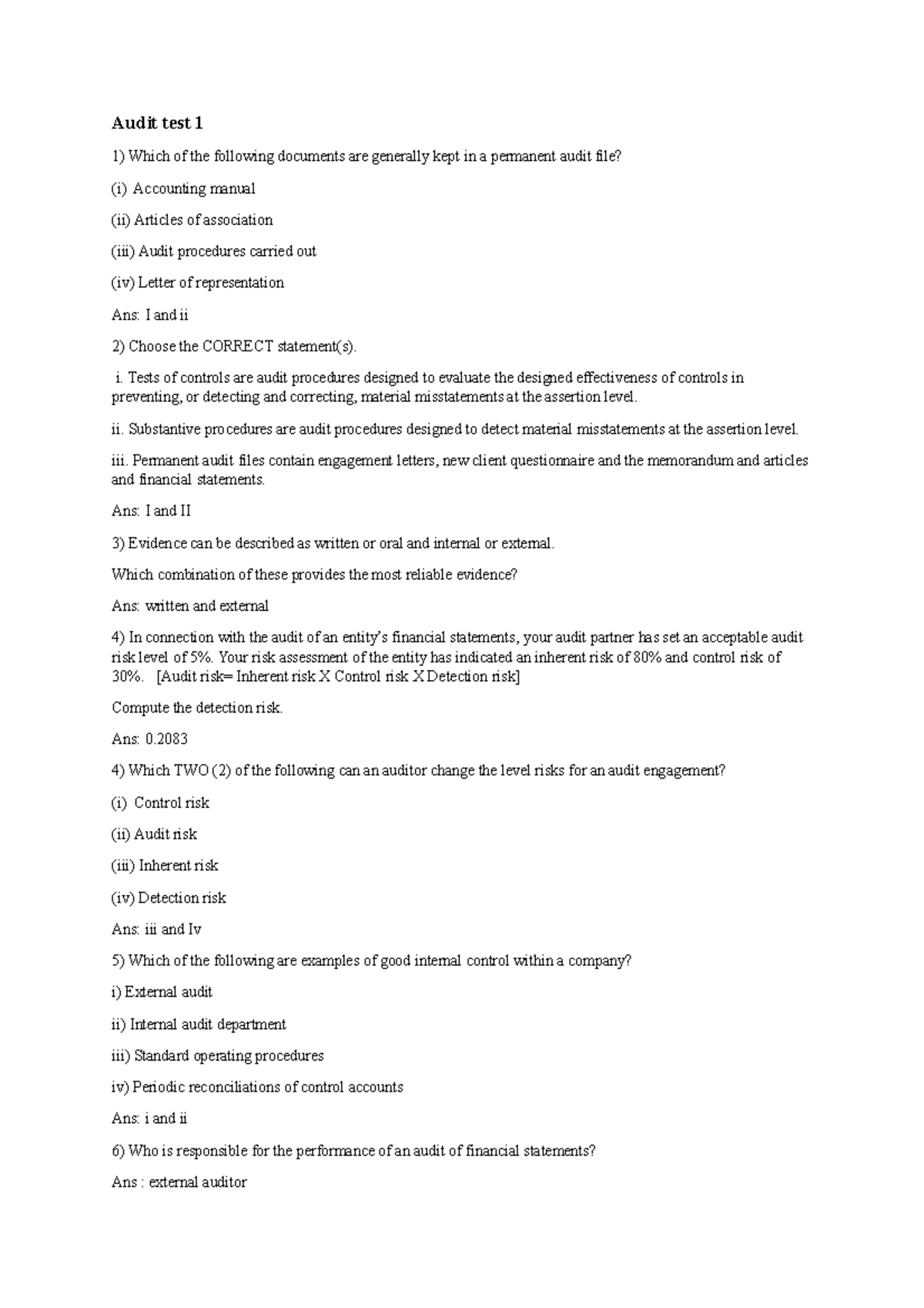 Audit test 1 example - Audit test 1 Which of the following documents ...