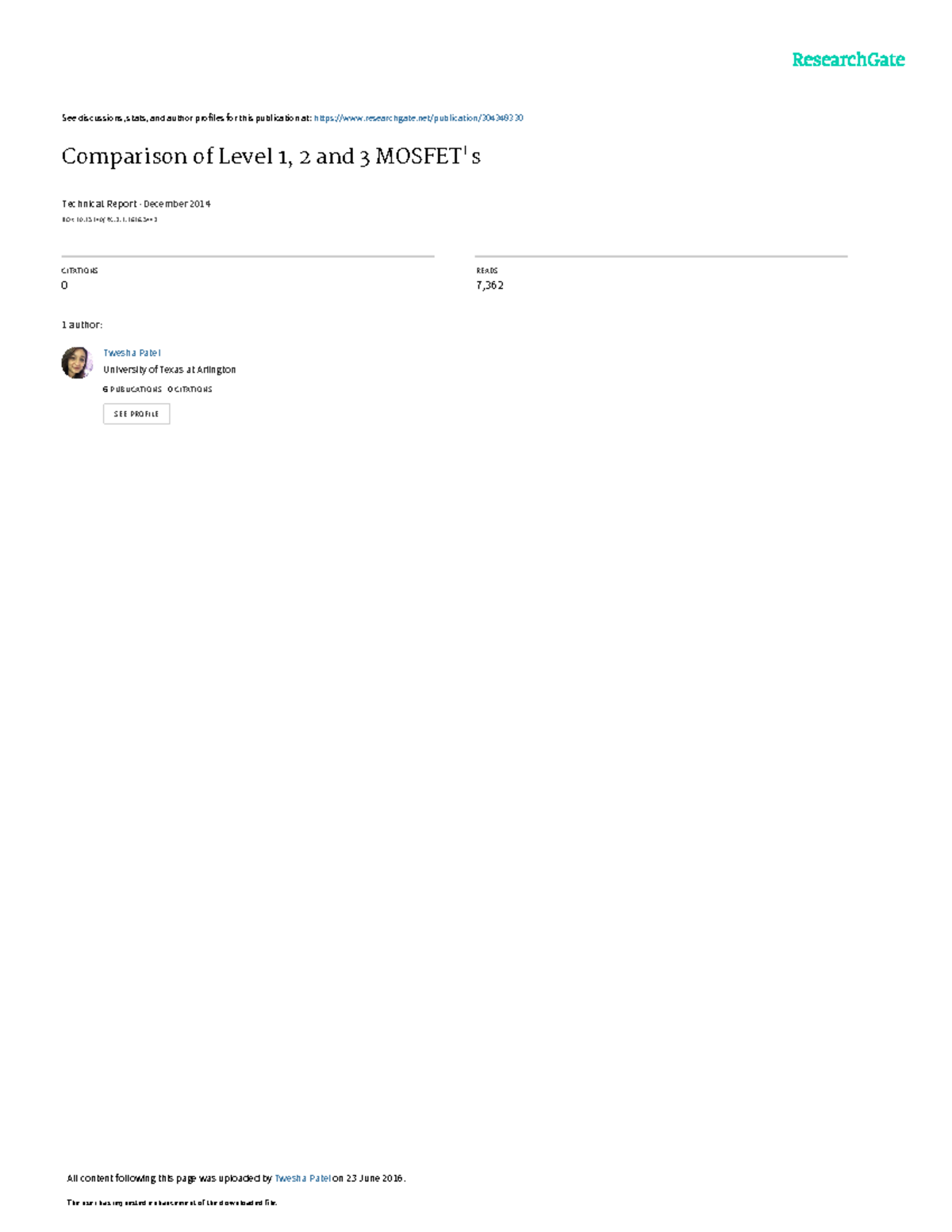 Mosfet Modeling Vlsi See Discussions Stats And Author Profiles For This Publication At