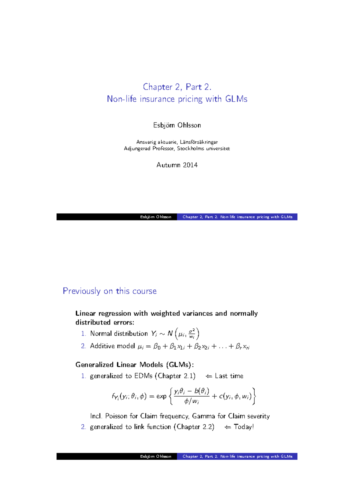 Handouts Ch 2 part 2 - Lecture notes 2 - Chapter 2, Part 2. Non-life ...