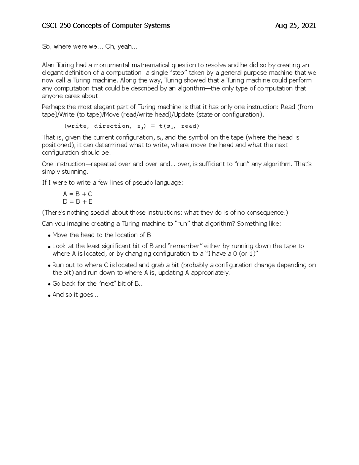 All Notes - So, where were we... Oh, yeah... Alan Turing had a ...
