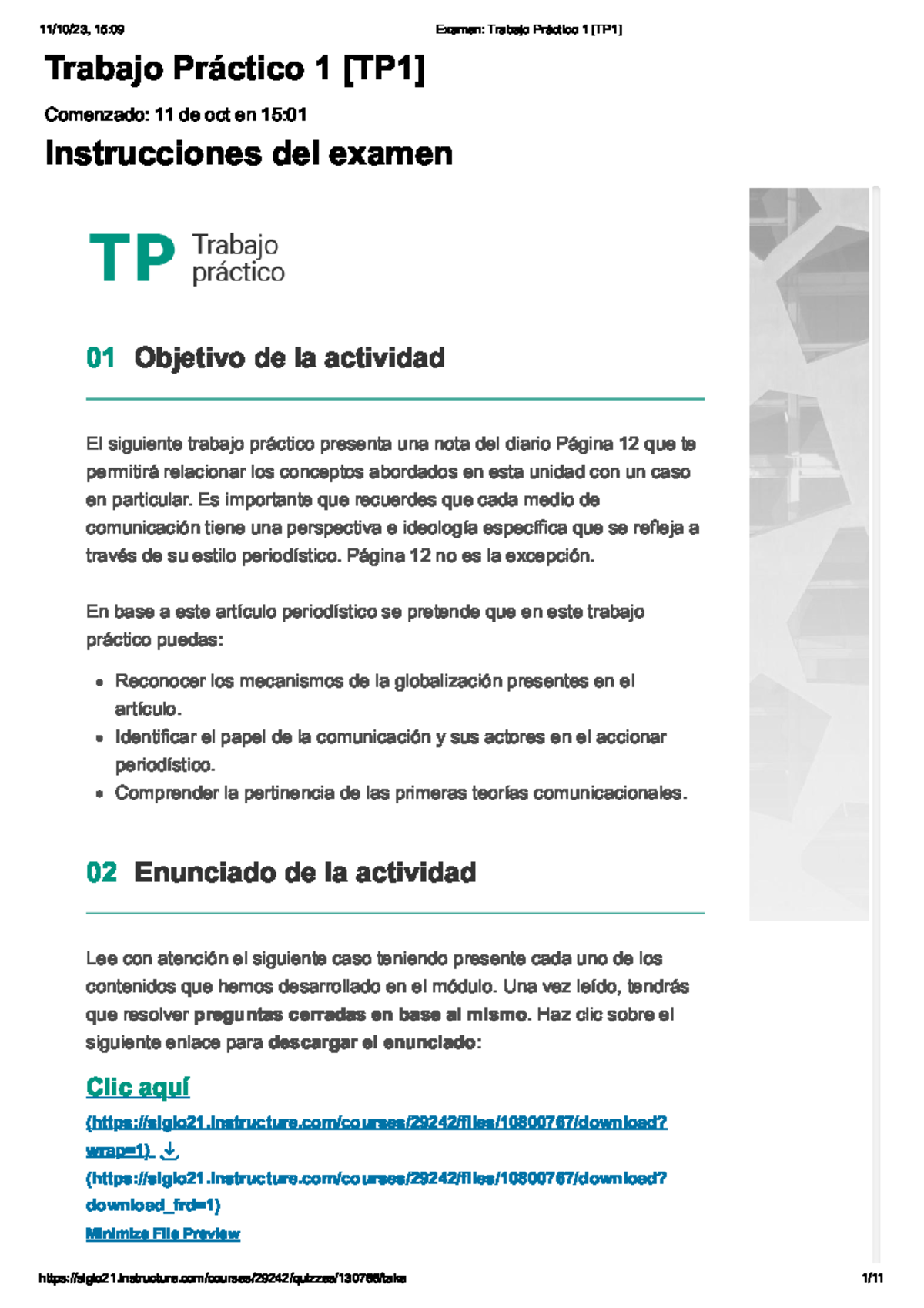 Examen Trabajo Práctico 1 [TP1].pdf teoria de la comunicación - - Studocu
