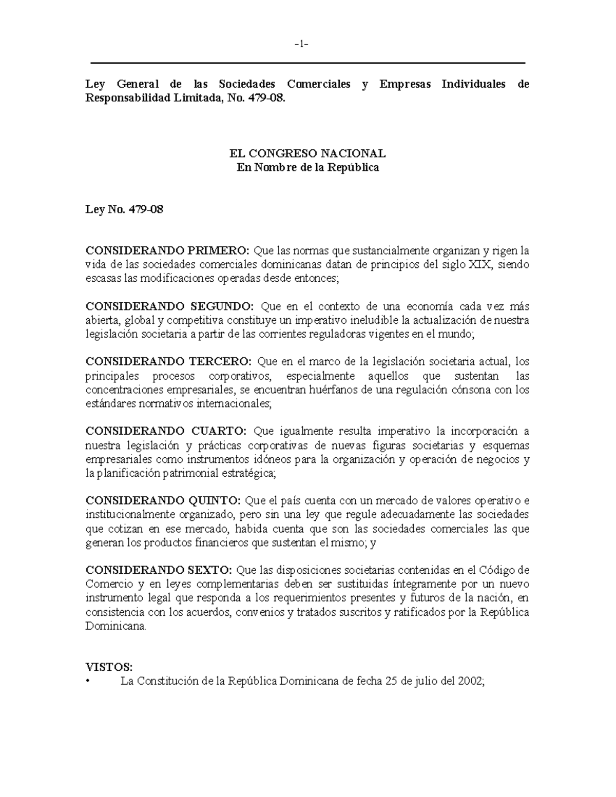 Ley 479 08 General de las Sociedades Comerciales y Empresas ...