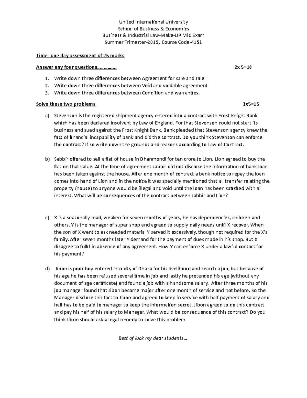 Midterm 07 7 March 2020, questions - United International University ...