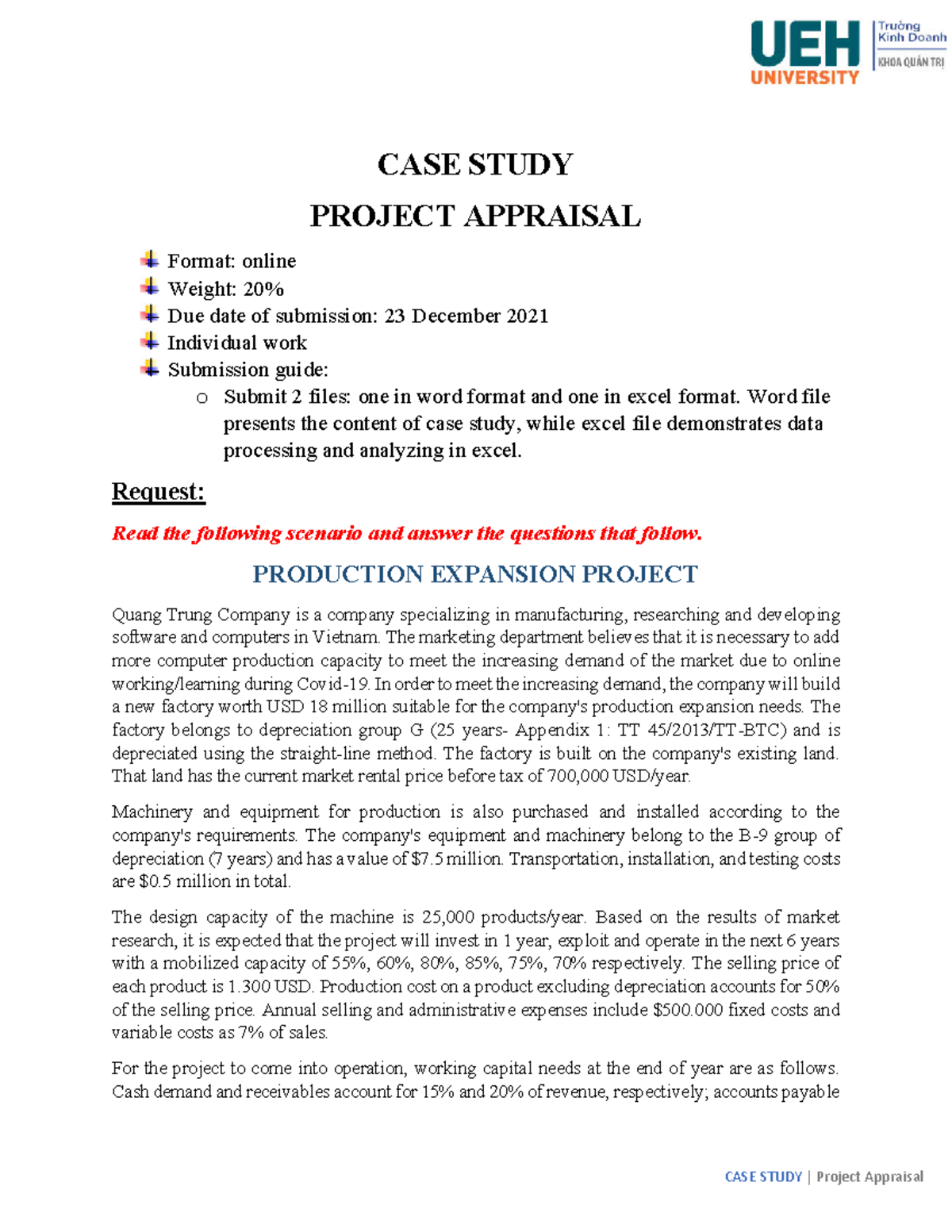 Case study - Business Administration - CASE STUDY PROJECT APPRAISAL ...