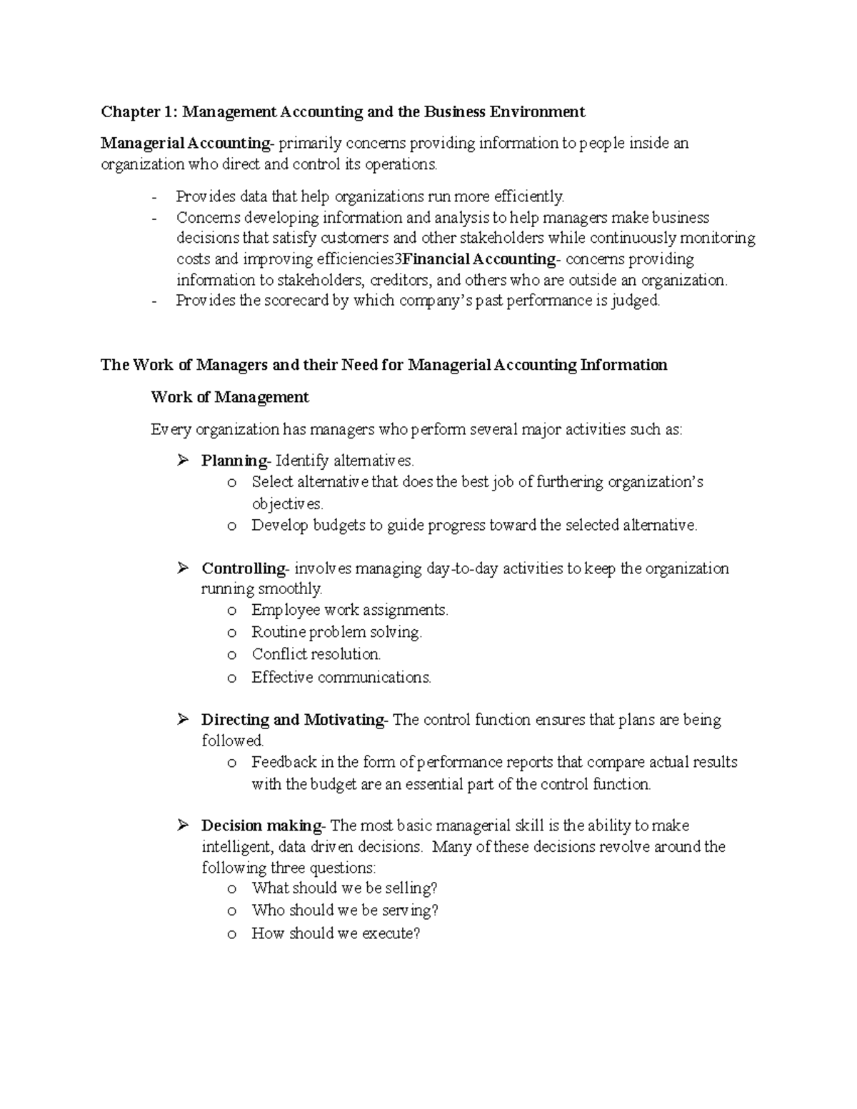 Reviewer - Chapter 1: Management Accounting and the Business ...