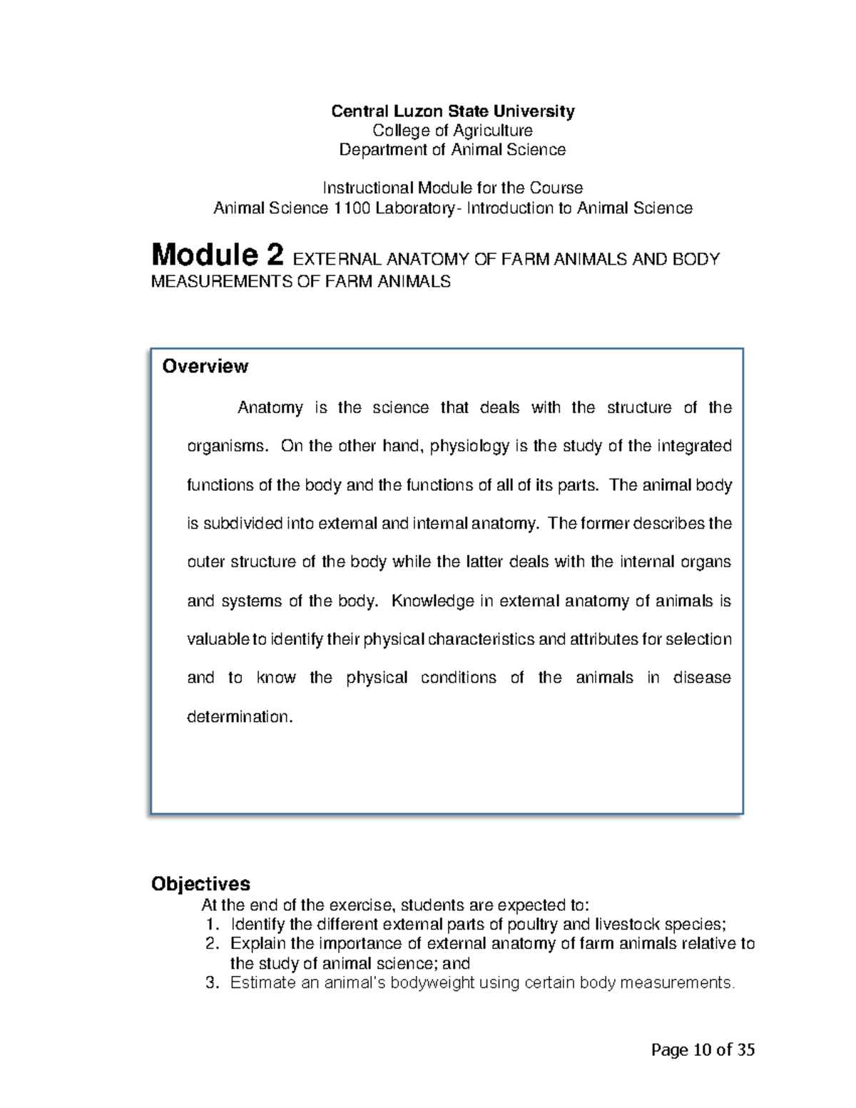 ANSCI Module 2 Handout - Central Luzon State University College of ...