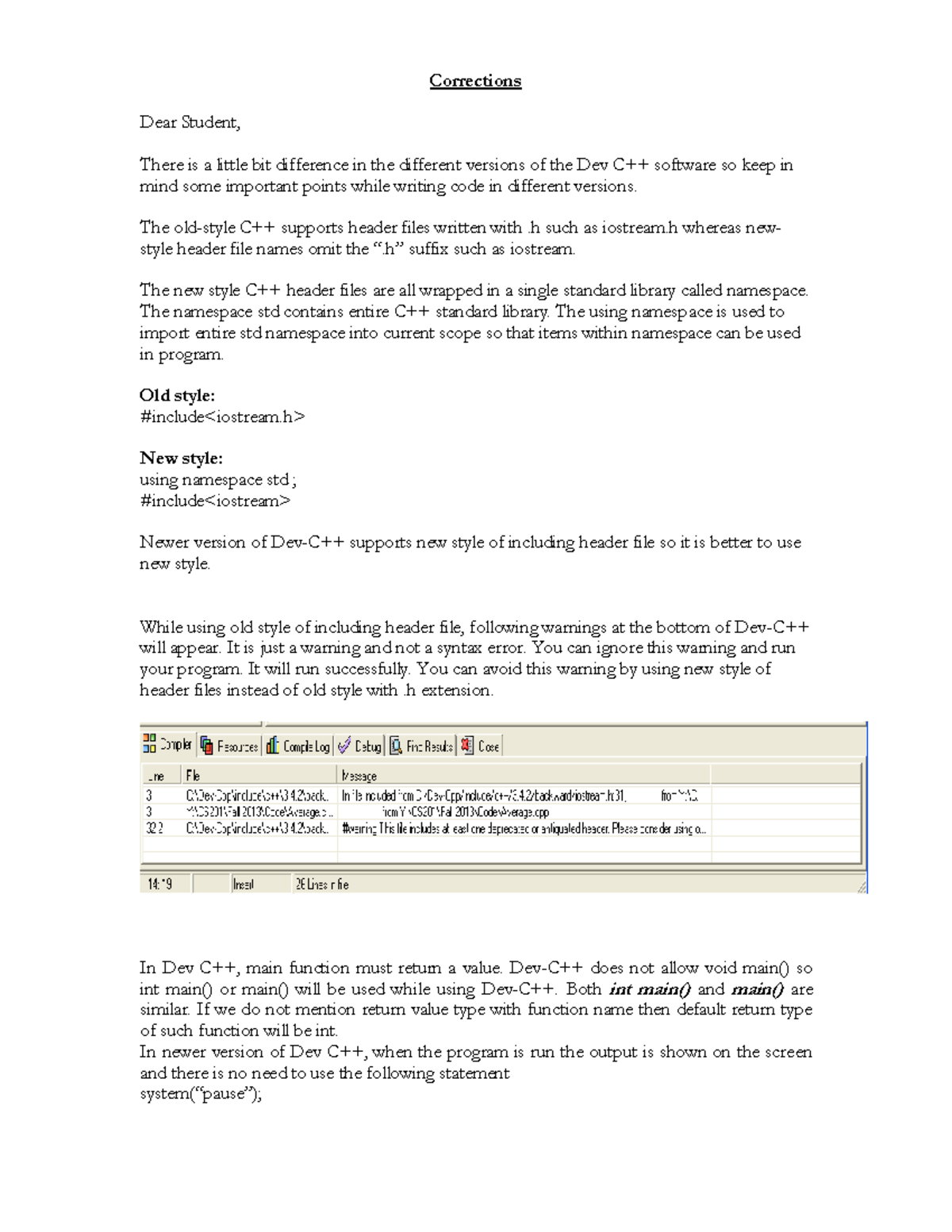 Corrections - this some programming correction by vu which help us to understand where is ...