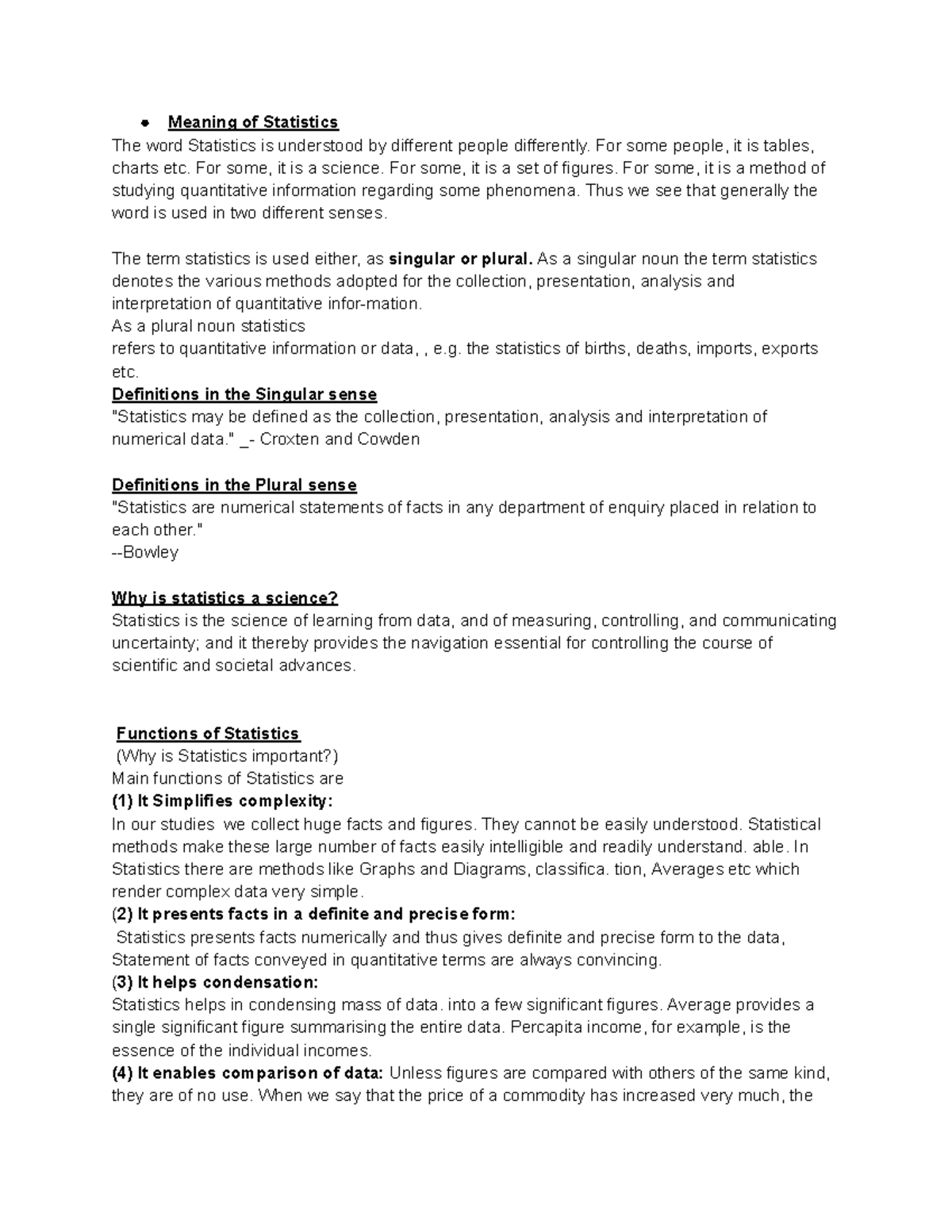 Stati - Meaning of Statistics The word Statistics is understood by ...