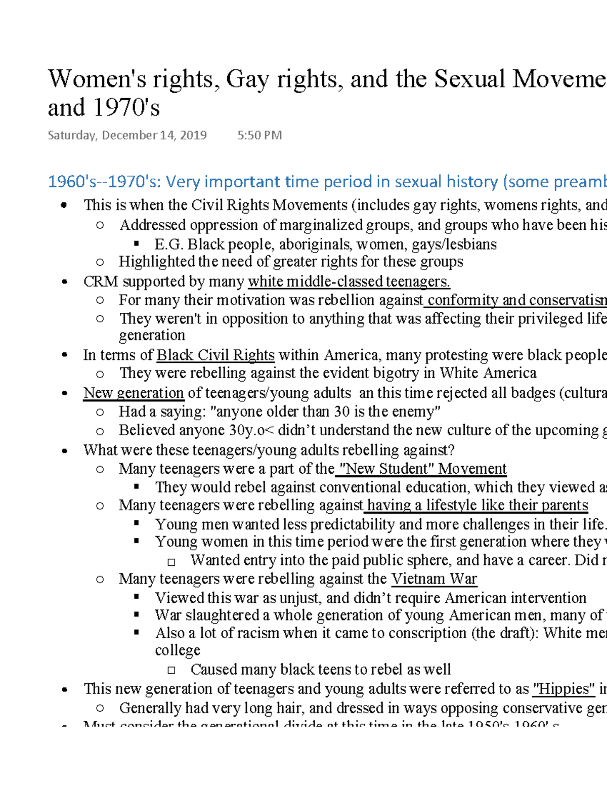 Women's rights, Gay rights, and the Sexual Movement of the 1960's and ...