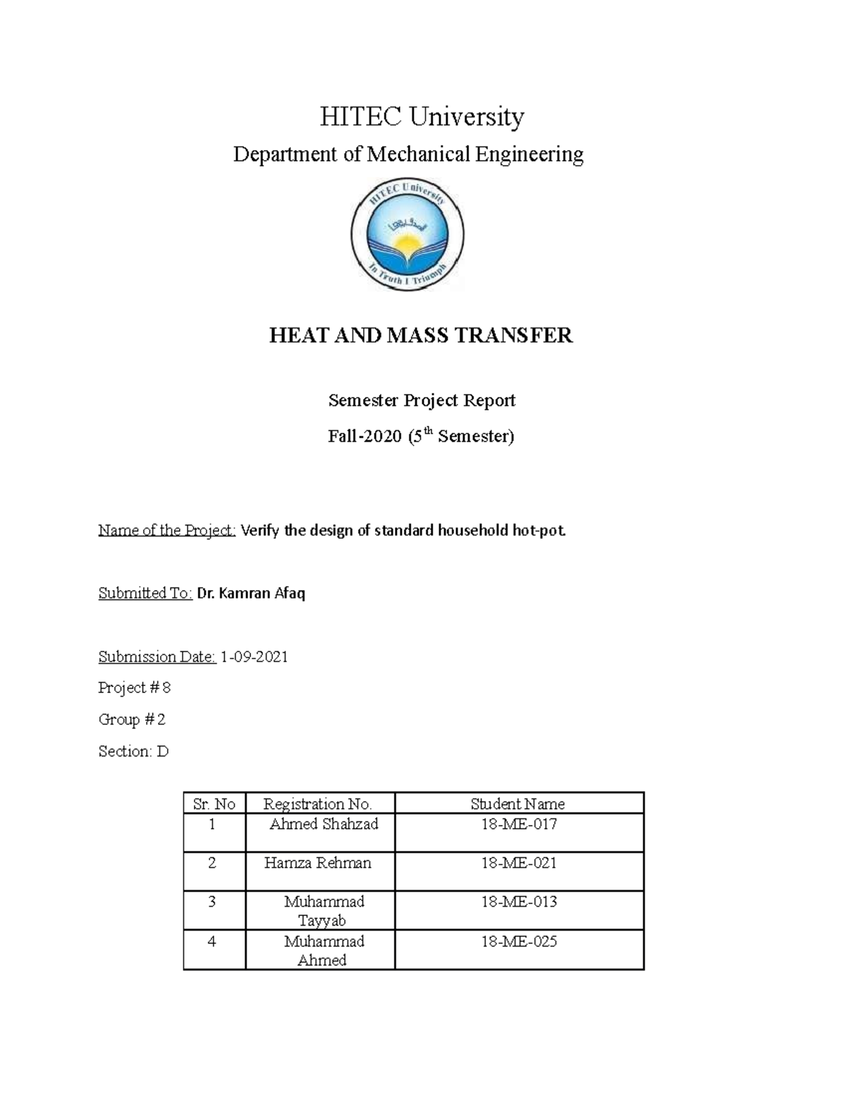 HMT Pipe Heat Transfer Project (Household Hotpot) - HITEC University ...
