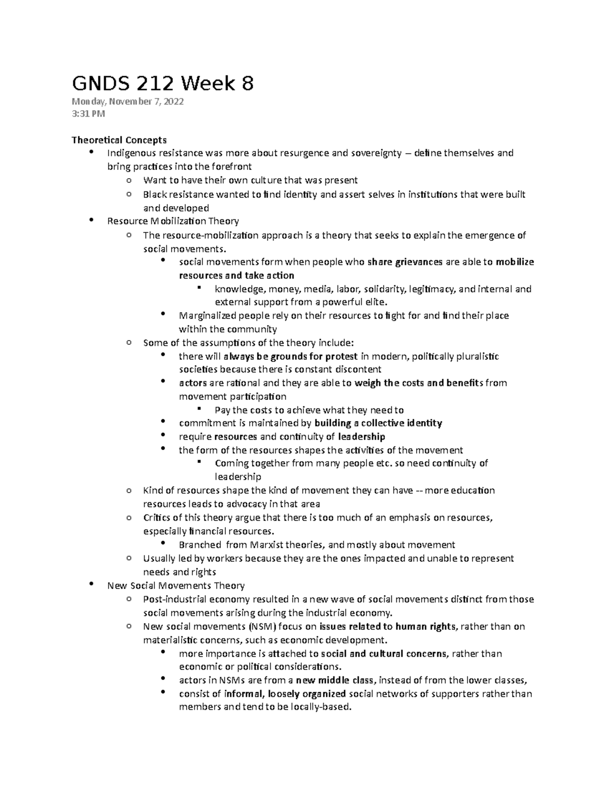 GNDS 212 Week 8 - week 8 lecture notes - GNDS 212 Week 8 Monday ...