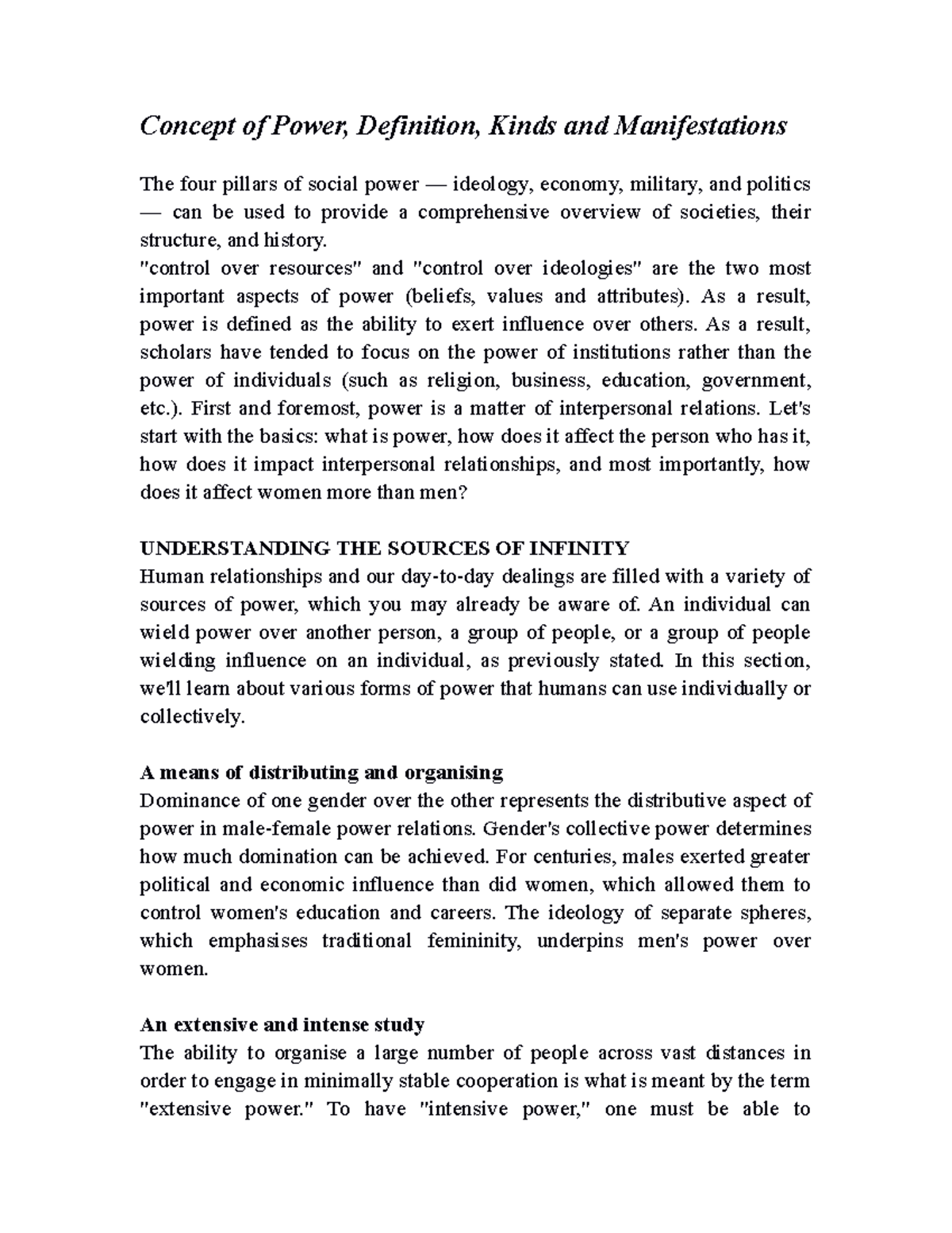 Concept of Power, Definition, Kinds and Manifestations - "control over ...