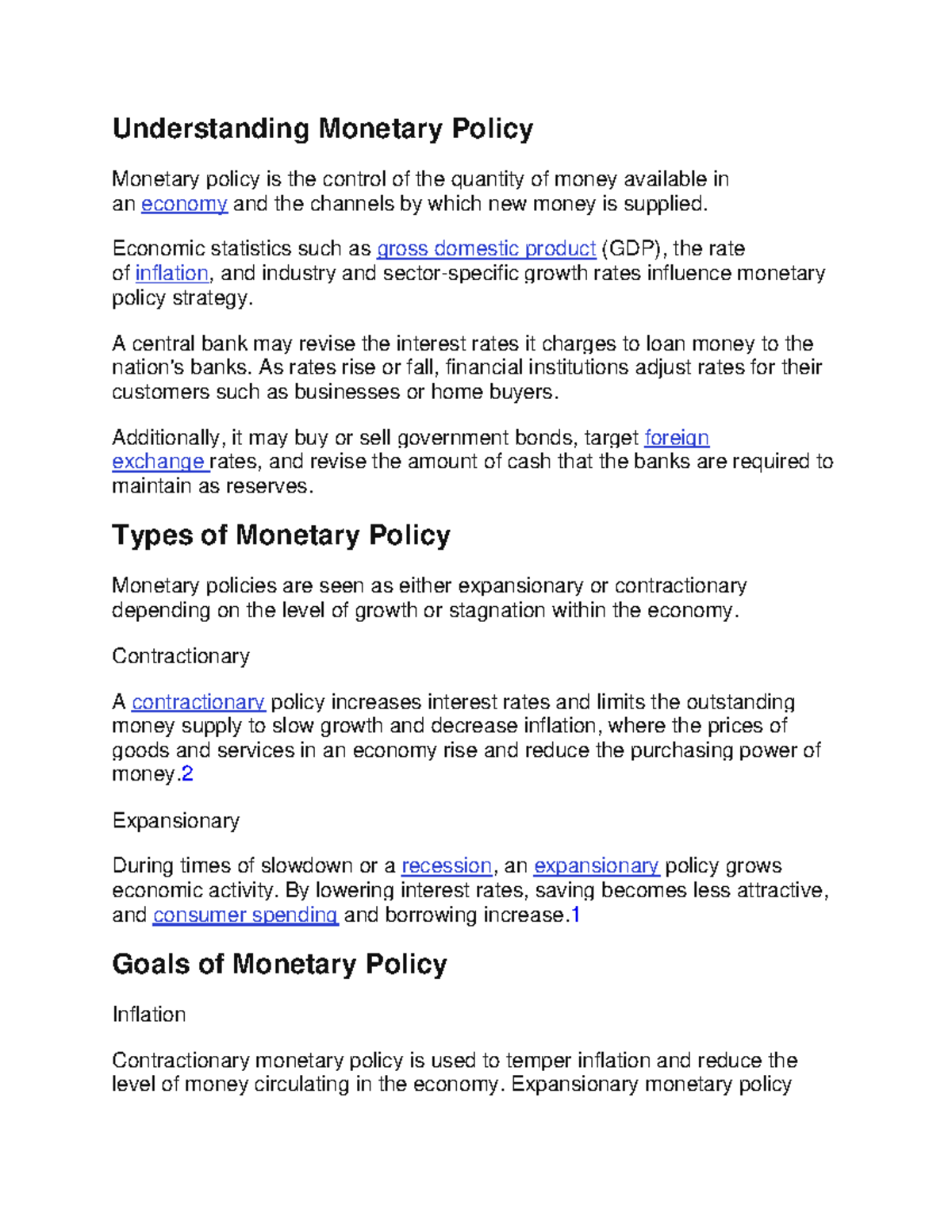 Lesson 1 - Understanding Monetary Policy - Understanding Monetary ...