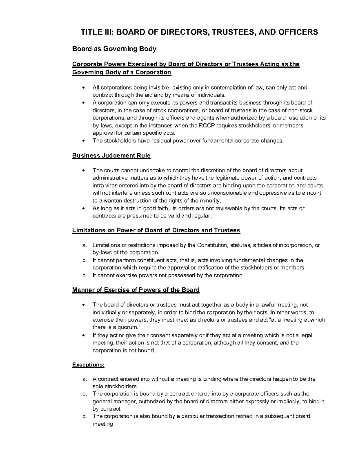 Title III - TITLE III: BOARD OF DIRECTORS, TRUSTEES, AND OFFICERS Board ...