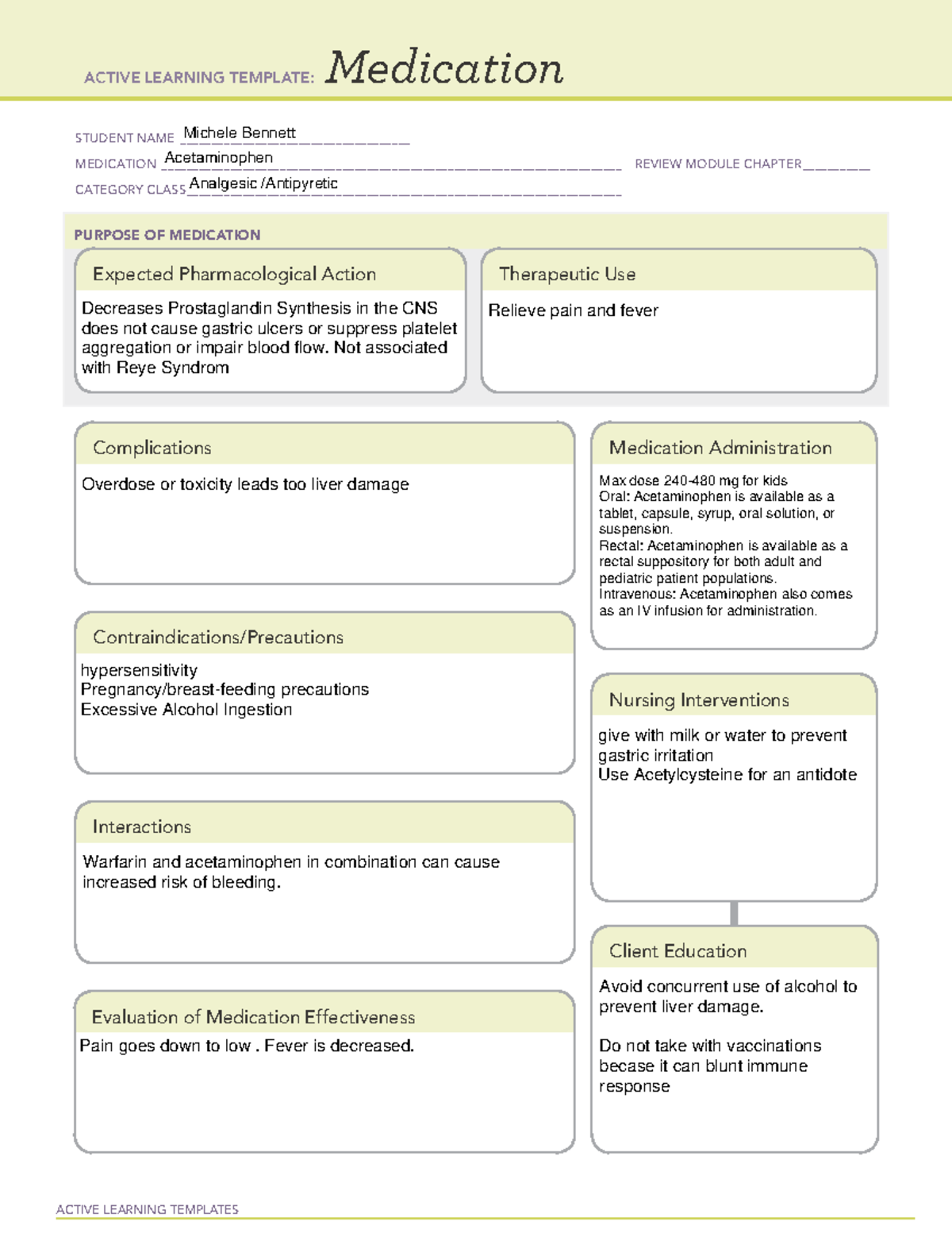 ATI medication template ACE - ACTIVE LEARNING TEMPLATES Medication ...
