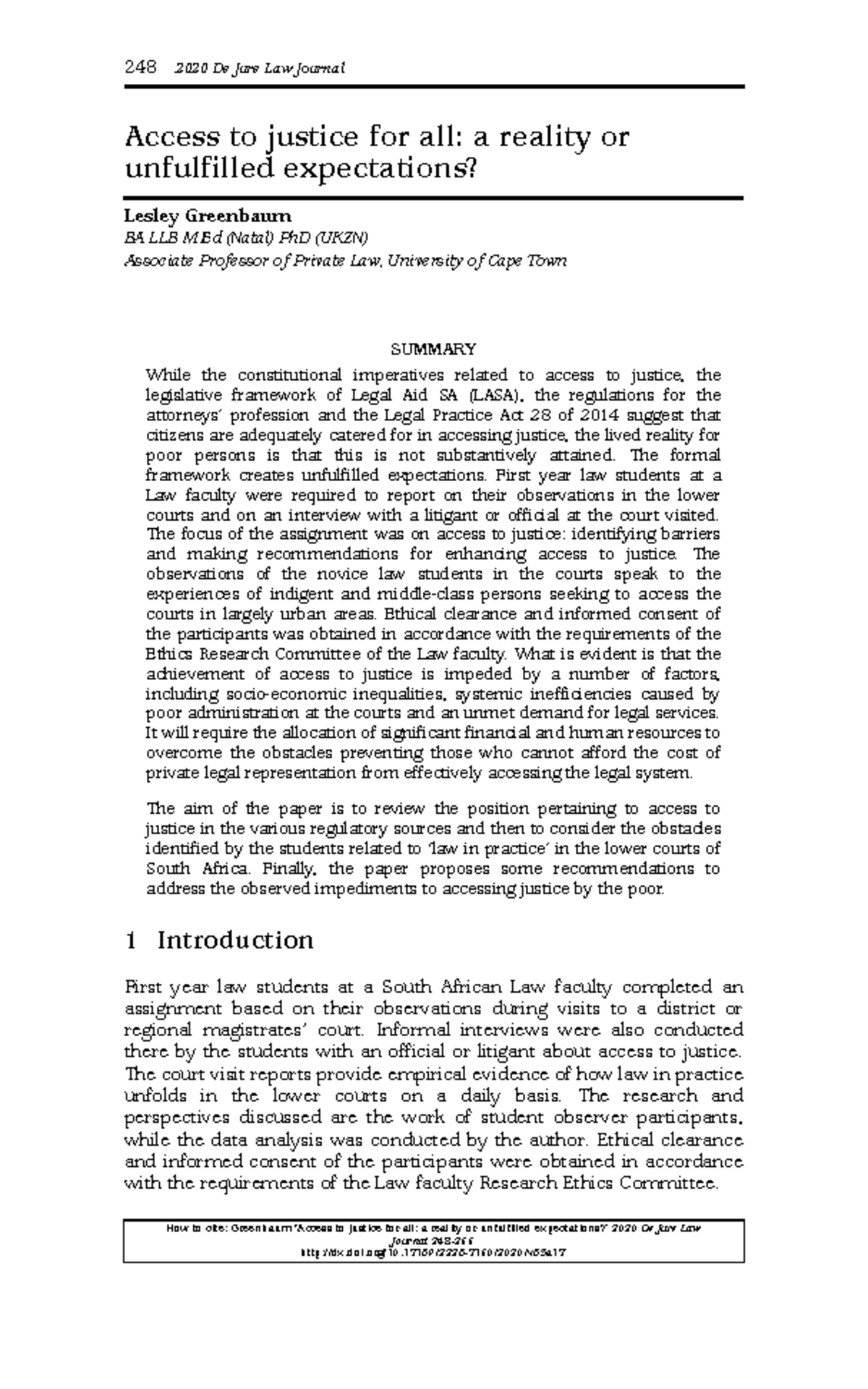 Civil procedure journal 1 - 248 2020 De Jure Law Journal Access to ...