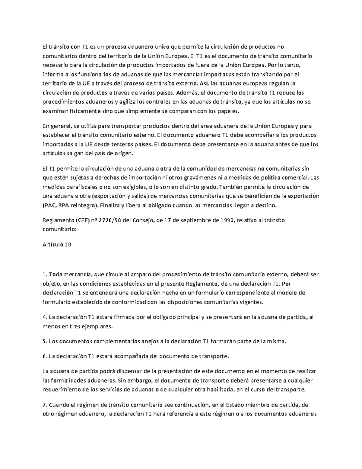 T1 - Información relativa a transporte y logística - El tránsito con T1 ...