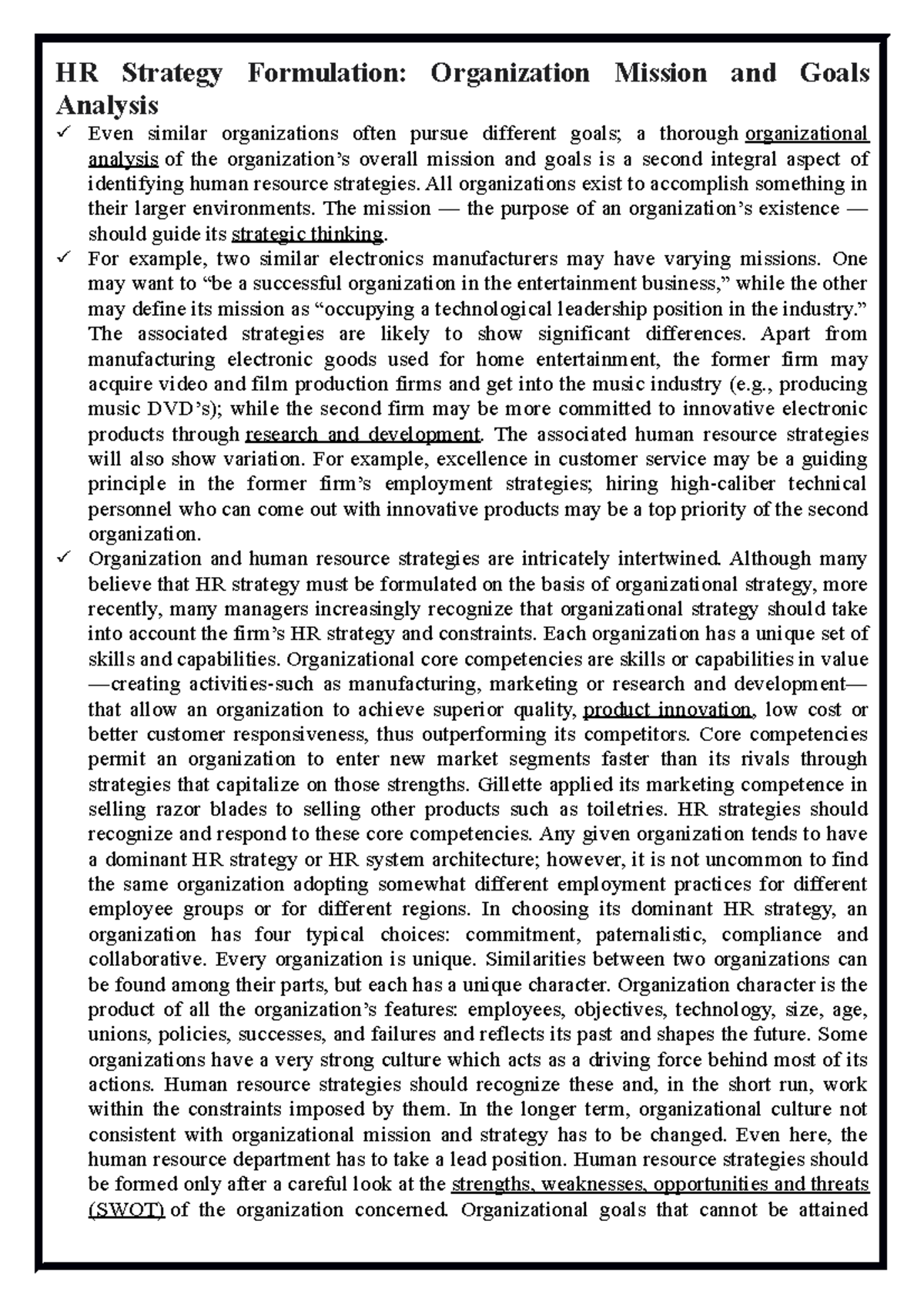 HR Strategy Formulation - All organizations exist to accomplish ...