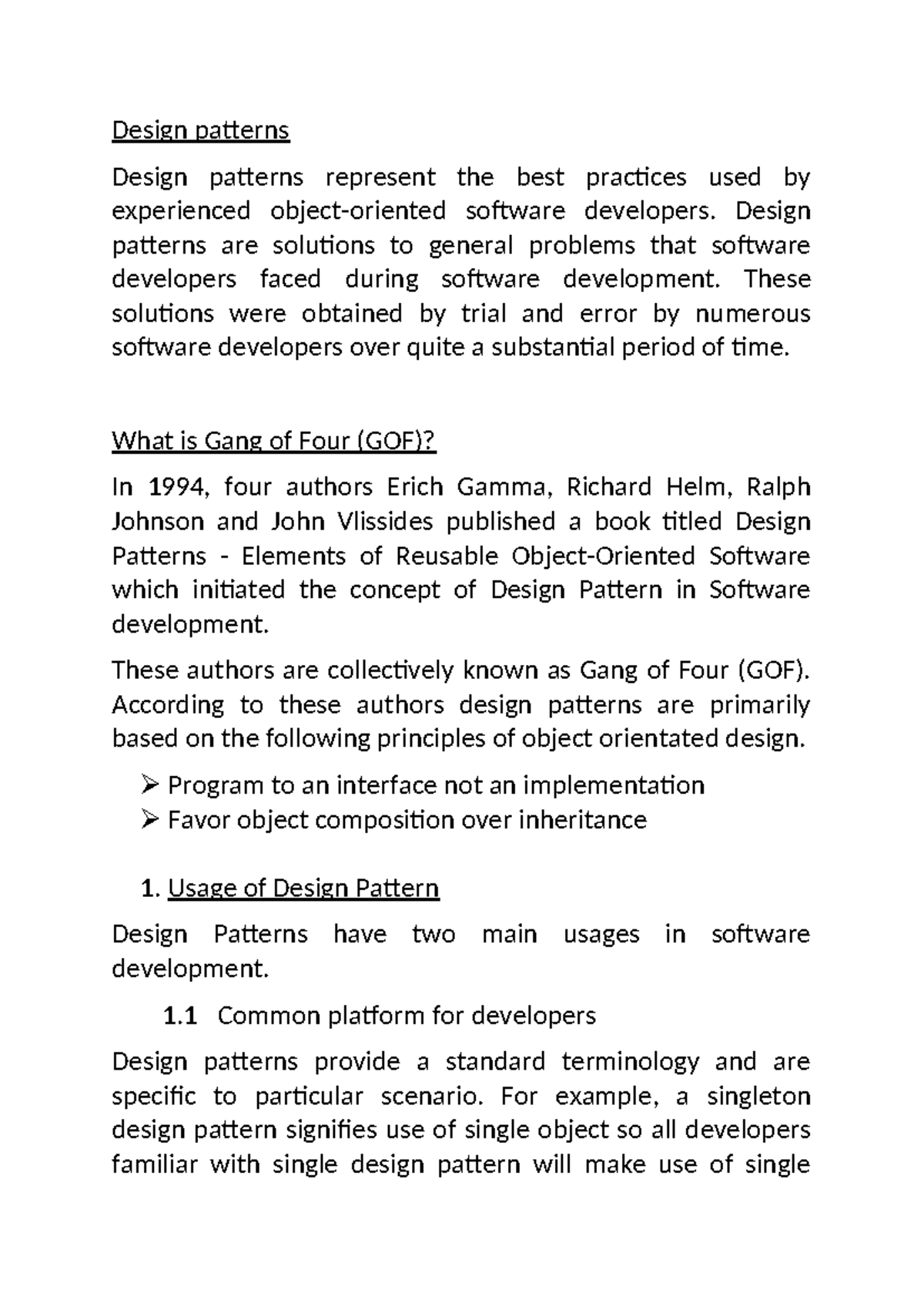 Design patterns - Design patterns Design patterns represent the best ...