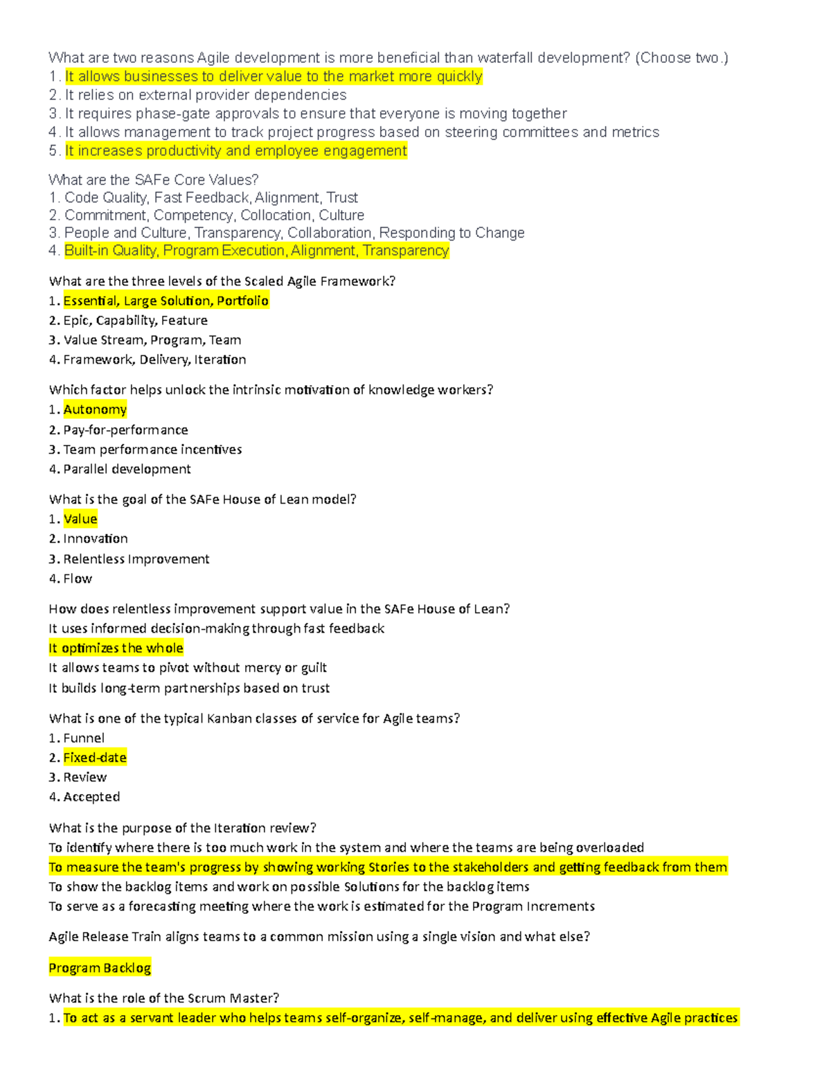 Leading Safe - Exam QA - What are two reasons Agile development is more ...