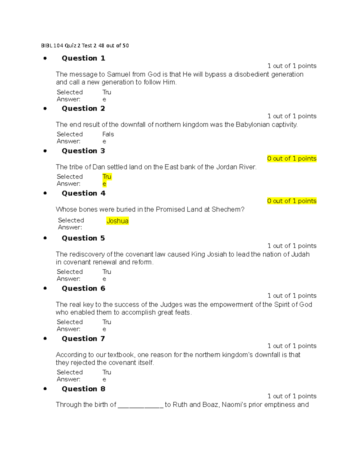 BIBL 104 Quiz 2 Test 2 - Questions and answers for Chapter 2 2nd ...
