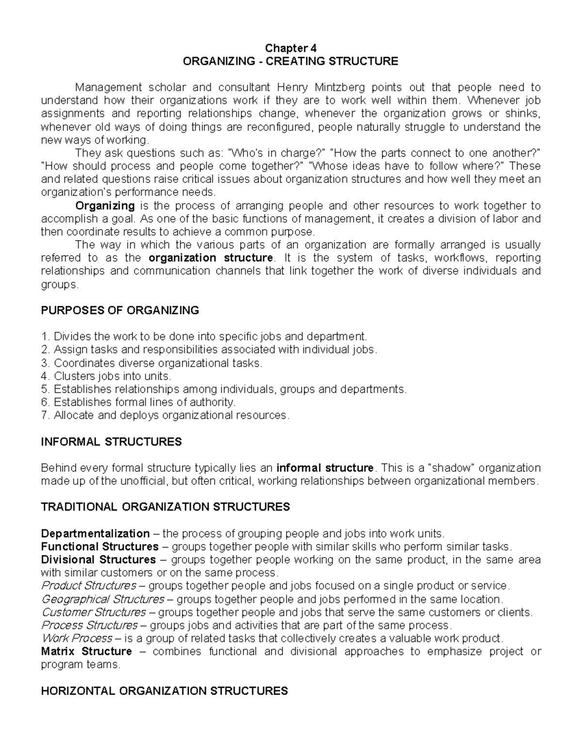 Iom Module Lecture Notes For Specific Subject Chapter 4 Organizing