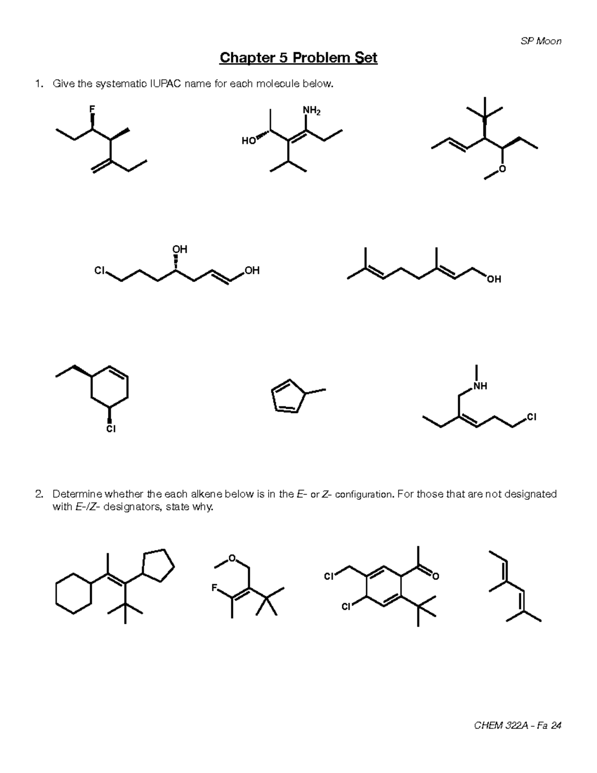 Chapter 5 PS - Chem Materials - Chapter 5 Problem Set 1. Give the systematic IUPAC name for each ...