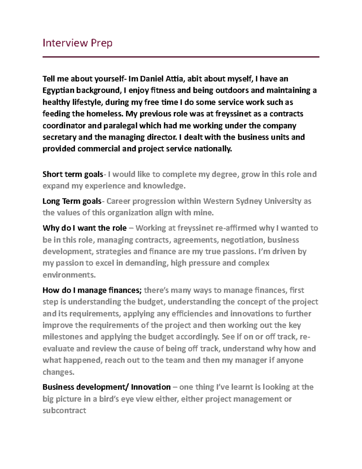 Interview Prep - Interview Prep Tell me about yourself- Im Daniel Attia ...