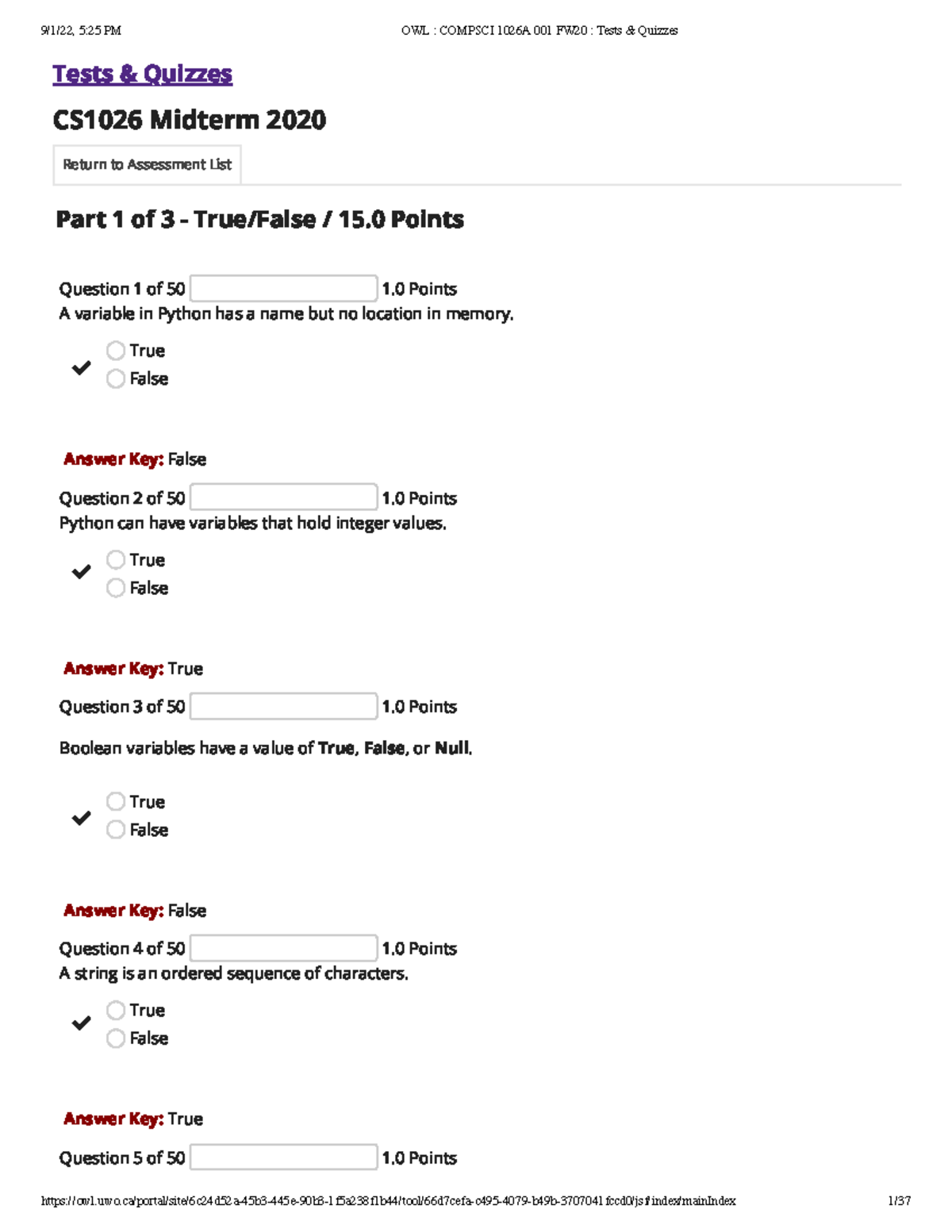 Fall 2020 Midterm - Tests & Quizzes CS1026 Midterm 2020 Return to ...
