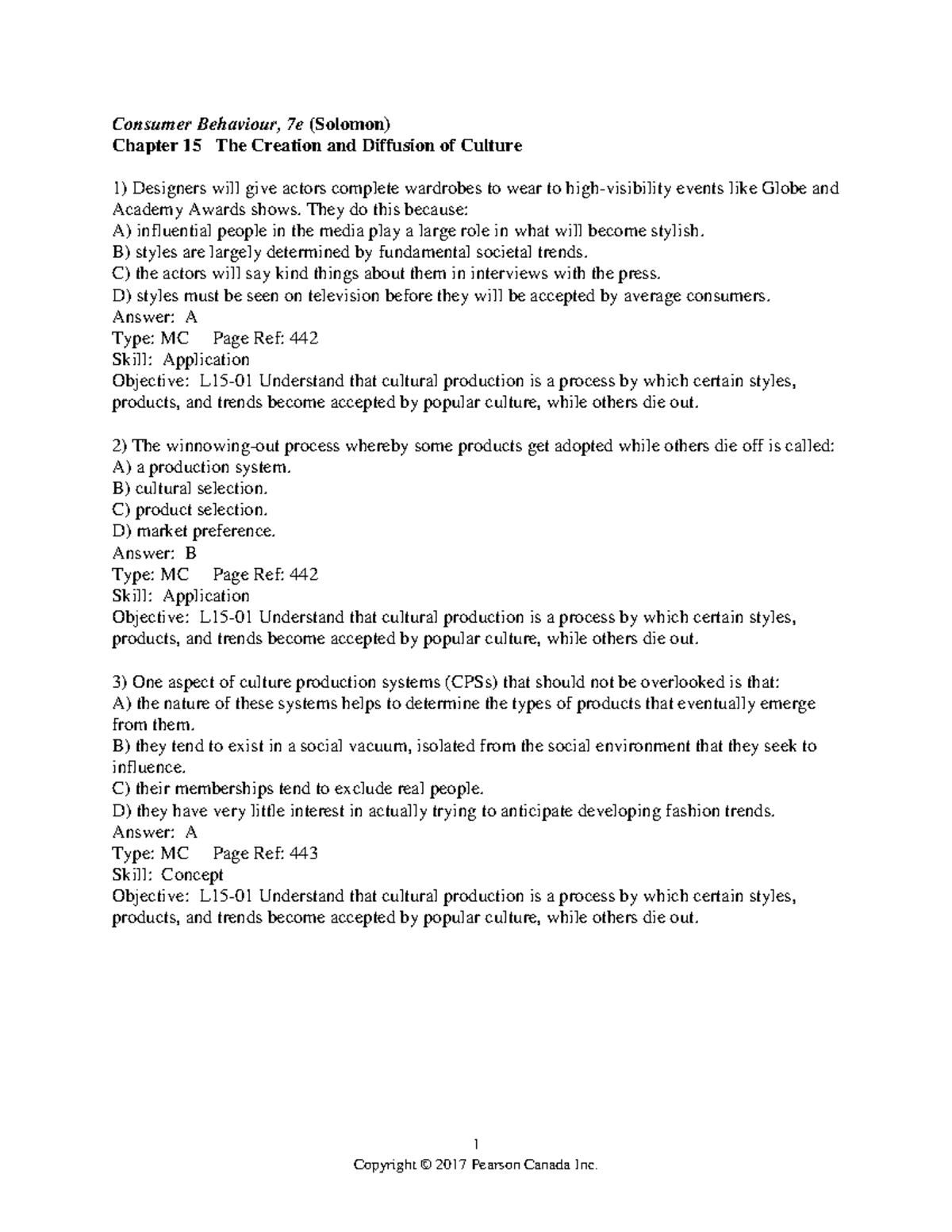 Solomon Ch15 Tif Chapter 15 Test Bank Practice Questions 1 Consumer